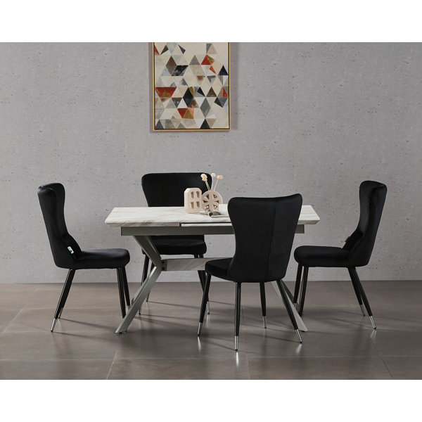Canora Grey Hartshorne Velvet Dining Chair - Ergonomic Curved back with ...