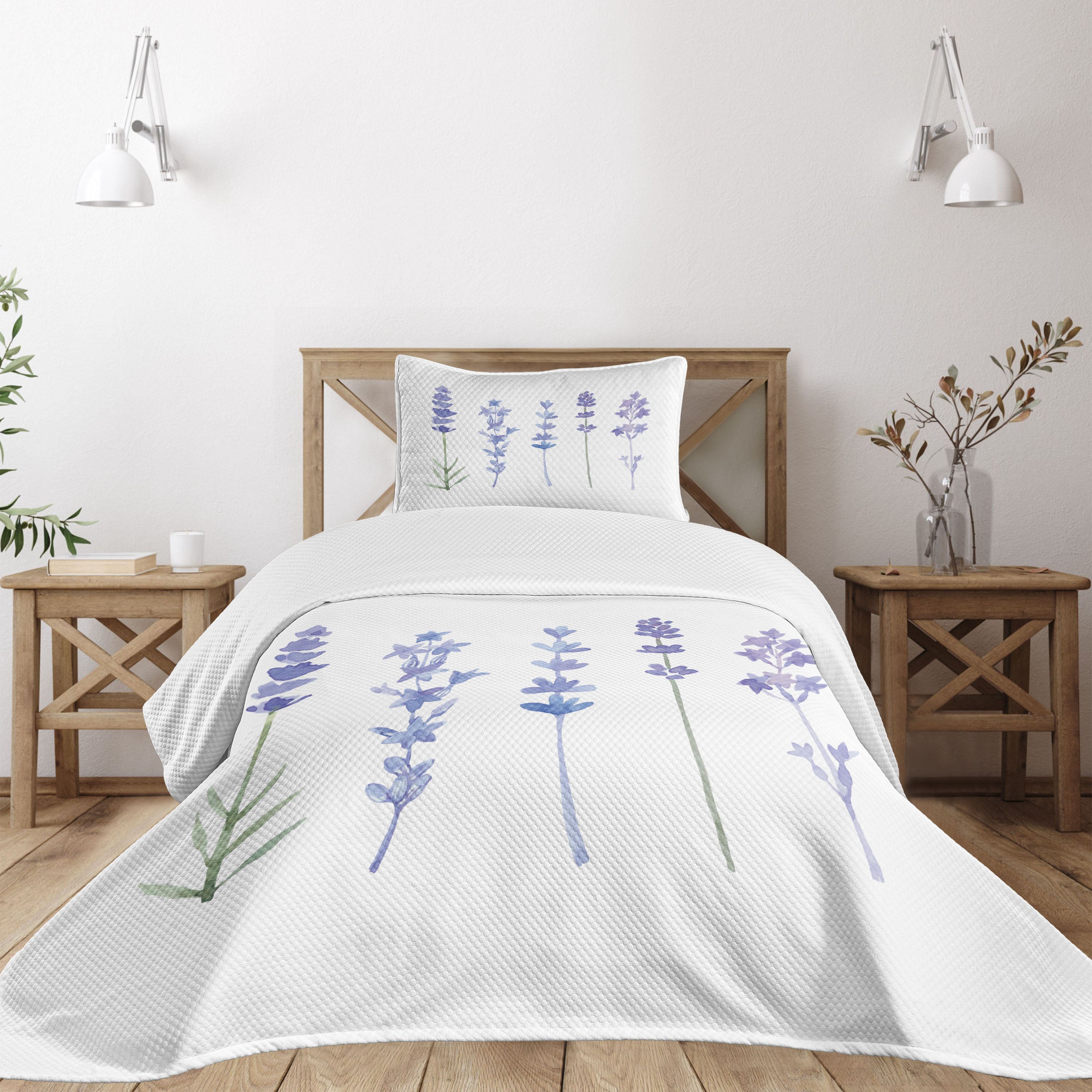 Ambesonne Lavender Bedspread Set Watercolor Rural Herbs Lavender Lilac ...