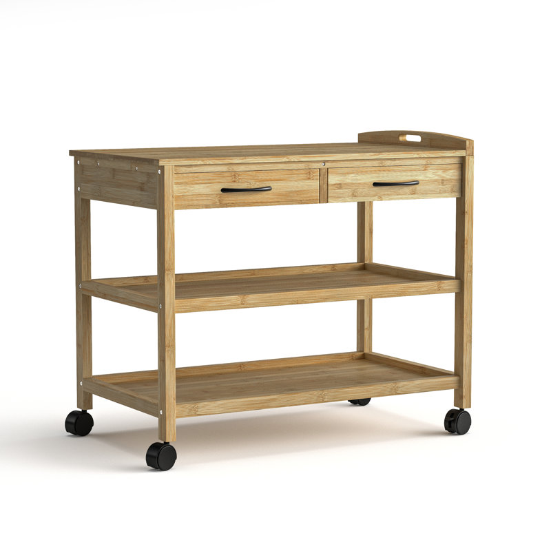 Millwood Pines Dawsynn Bamboo Mobile Kitchen Island Cart With Drawers ...