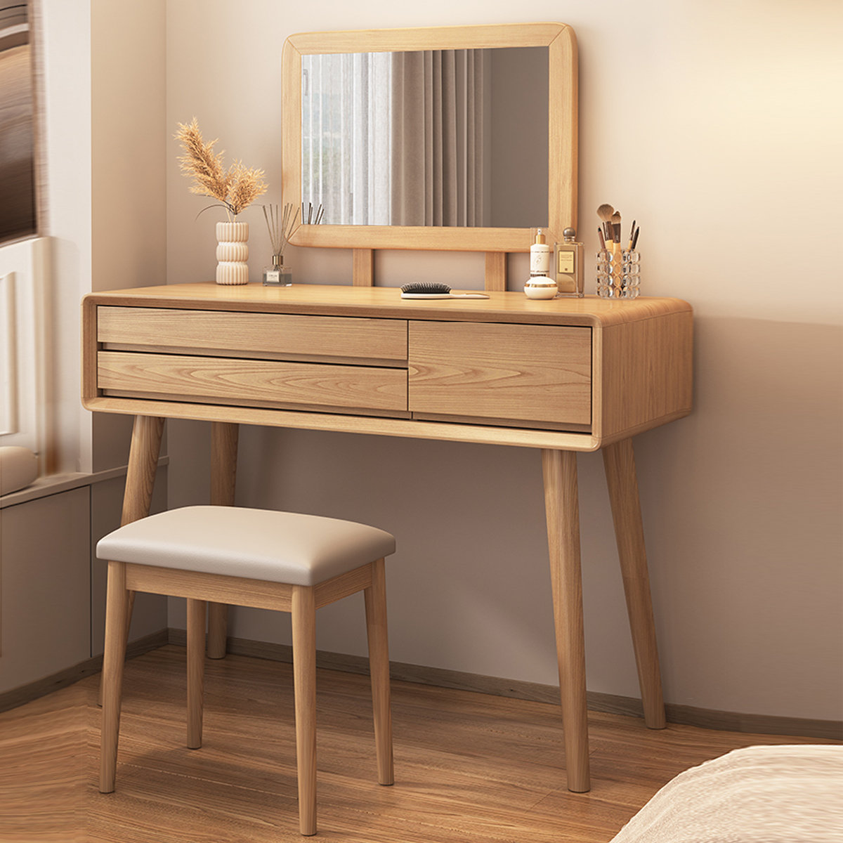 Corrigan Studio® 31.5"Solid wood vanity with mirror and stool | Wayfair