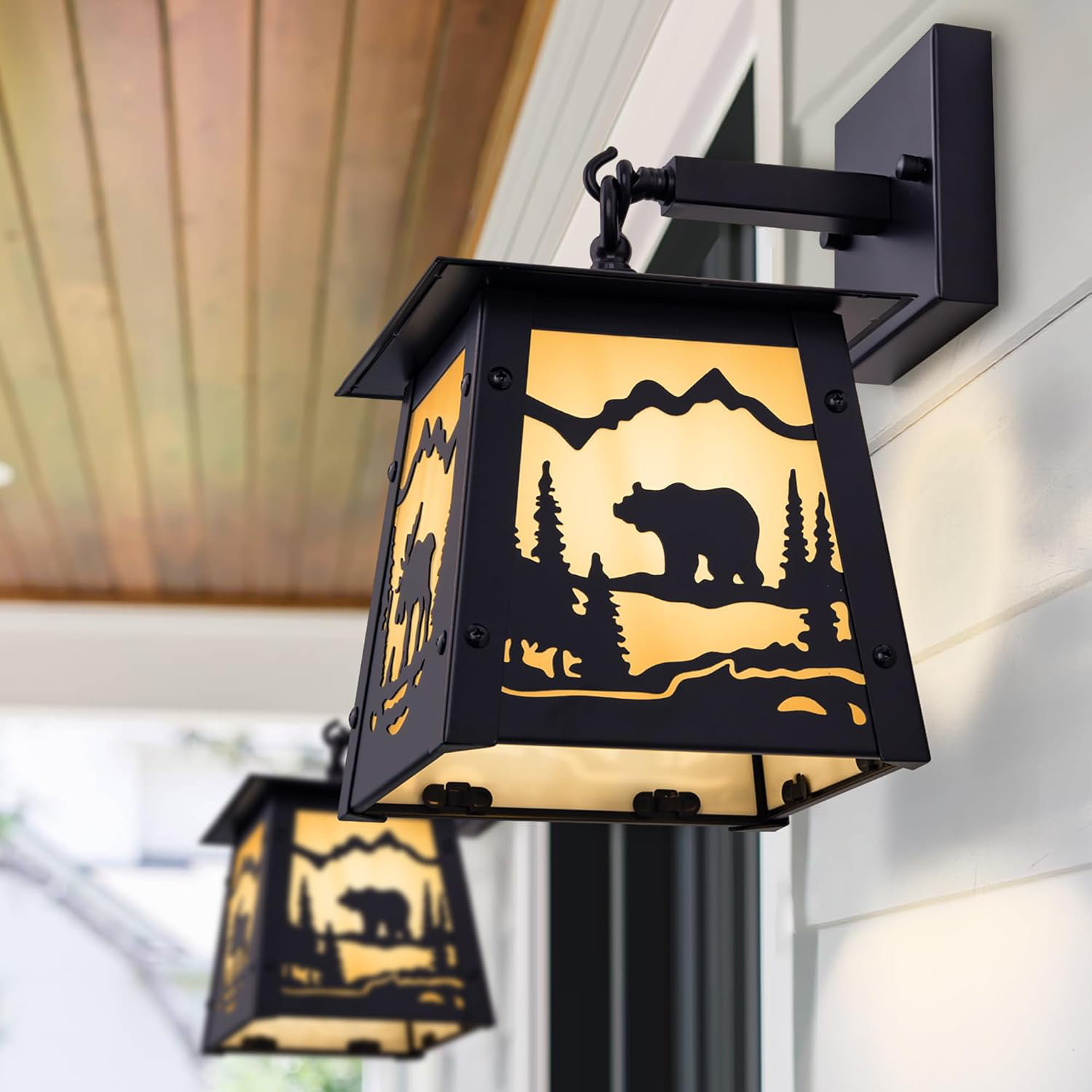 Loon Peak Vintage Farmhouse Wall Sconce With Bear Elk Design, Black ...