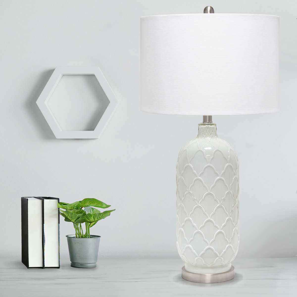 Kelly Clarkson Home Becca 29.25" White/Brush Nickel Table Lamp ...