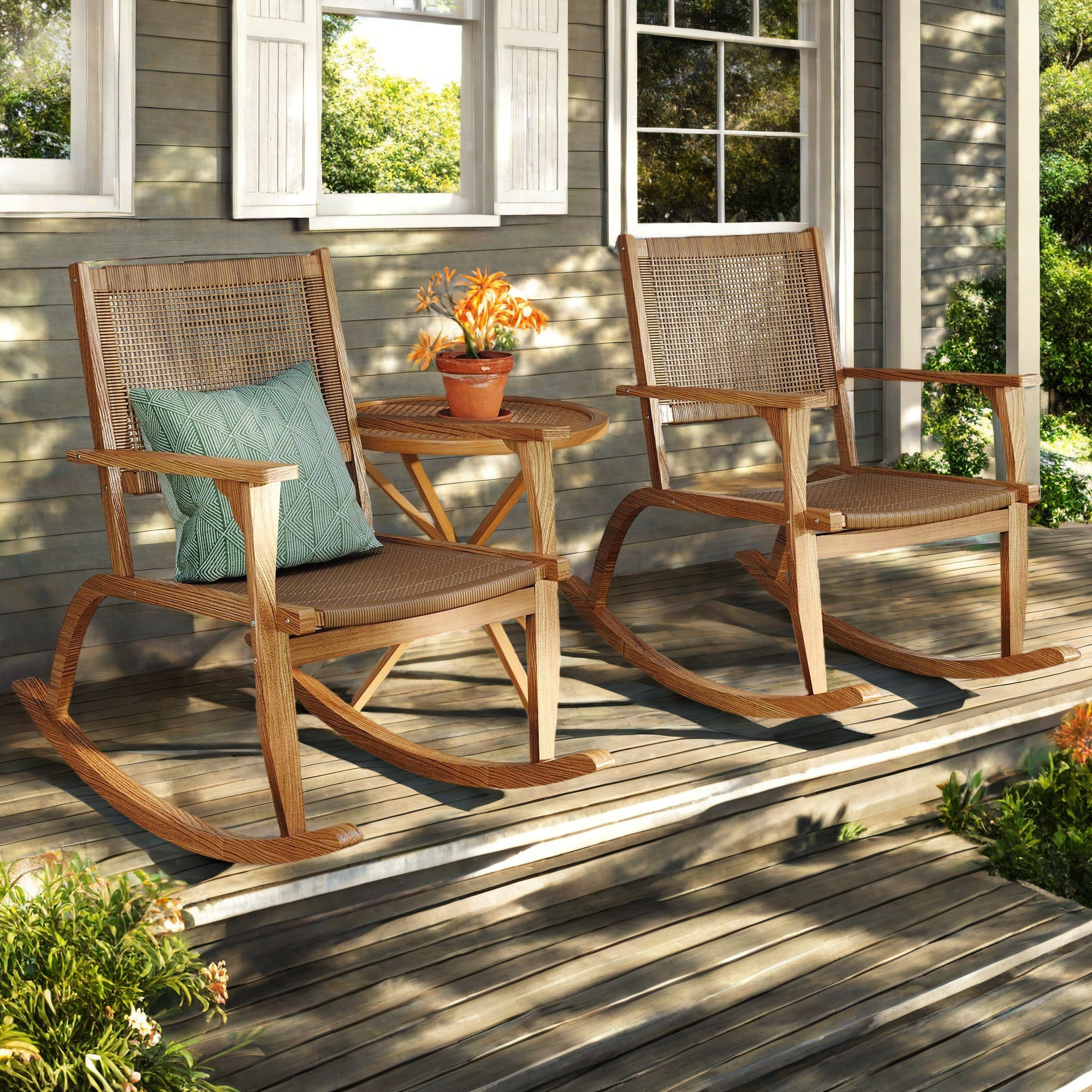 Lark Manor™ 2 Pieces Patio Rocking Chair Set, Acacia Wood Outdoor ...