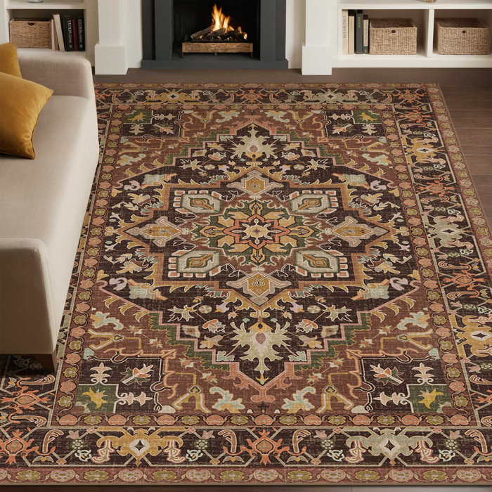 Bungalow Rose Washable Area Rugs Boho Vintage Living Room Vintage Low ...