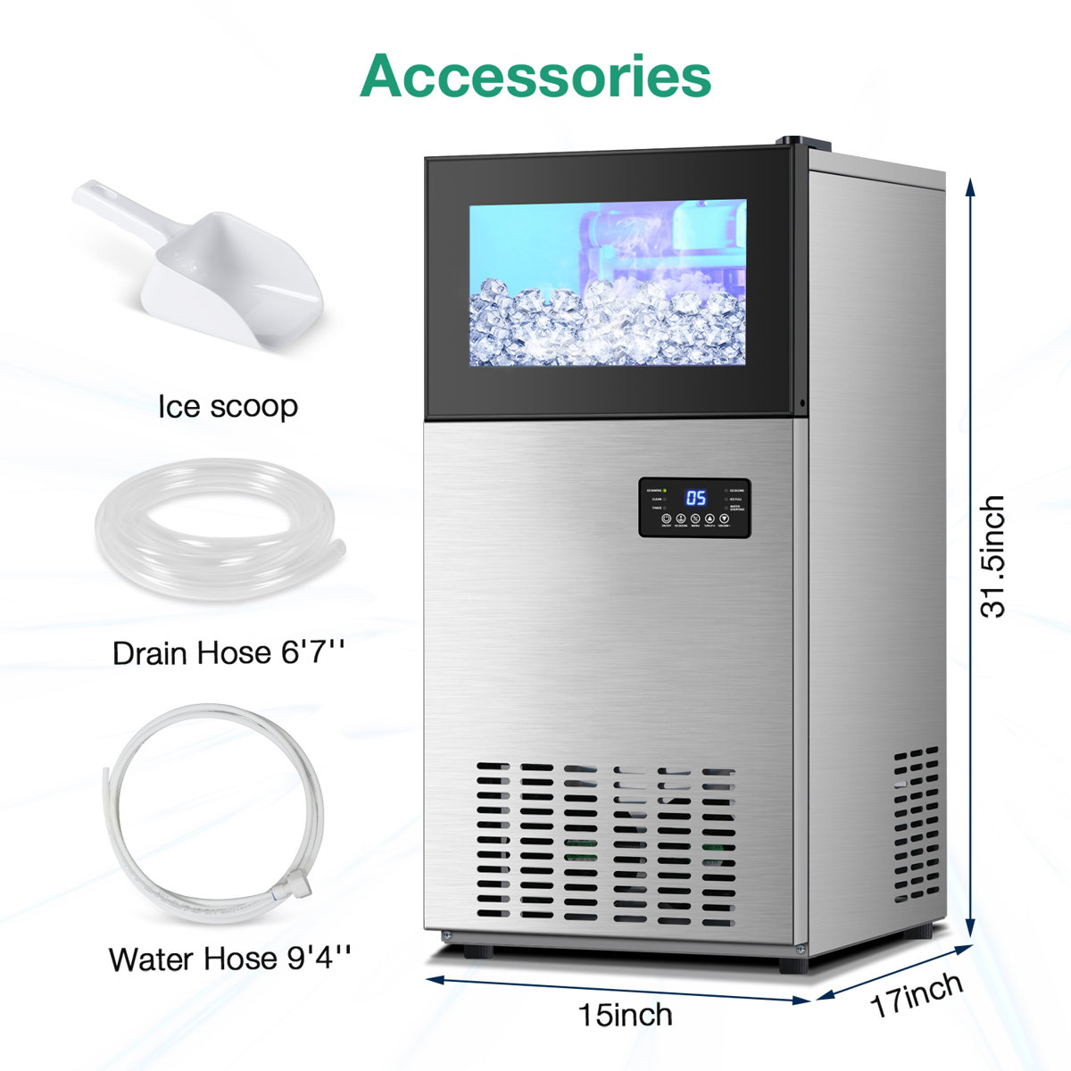 TAZPI 160 lb. Daily Production Stainless Steel Undercounter ...