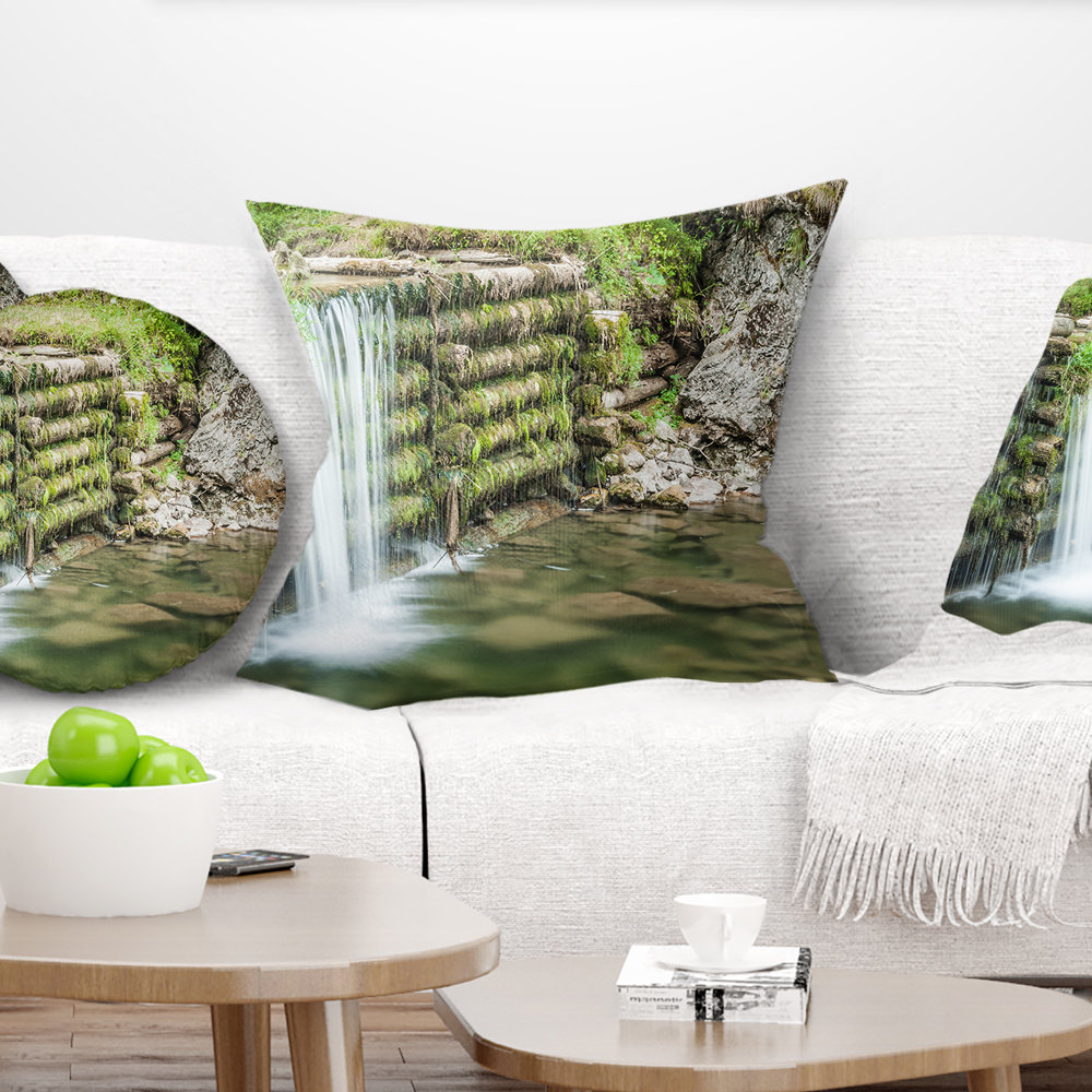 Design Art Fabulous Man made Waterfall - Landscape Printed Throw Pillow ...