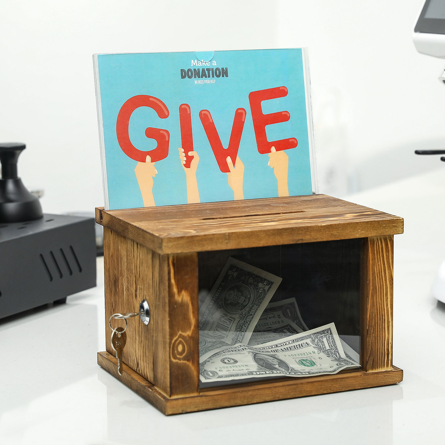 Gracie Oaks Chalkboard Sign Solid Wood Donation Box | Wayfair