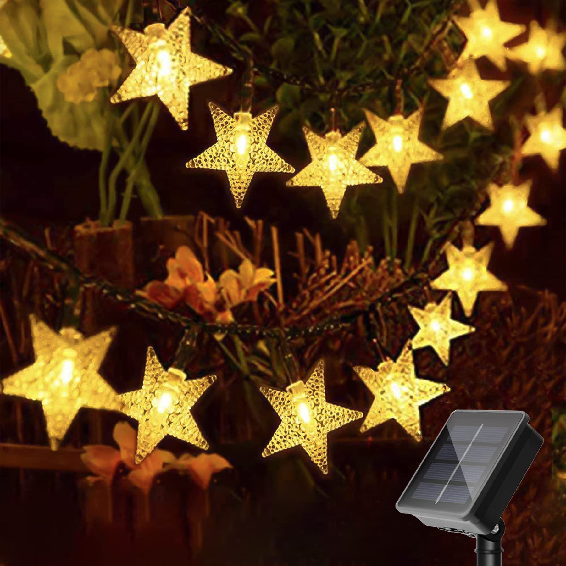 The Holiday Aisle® Twinkle Solar Star String Lights Outdoor Waterproof ...