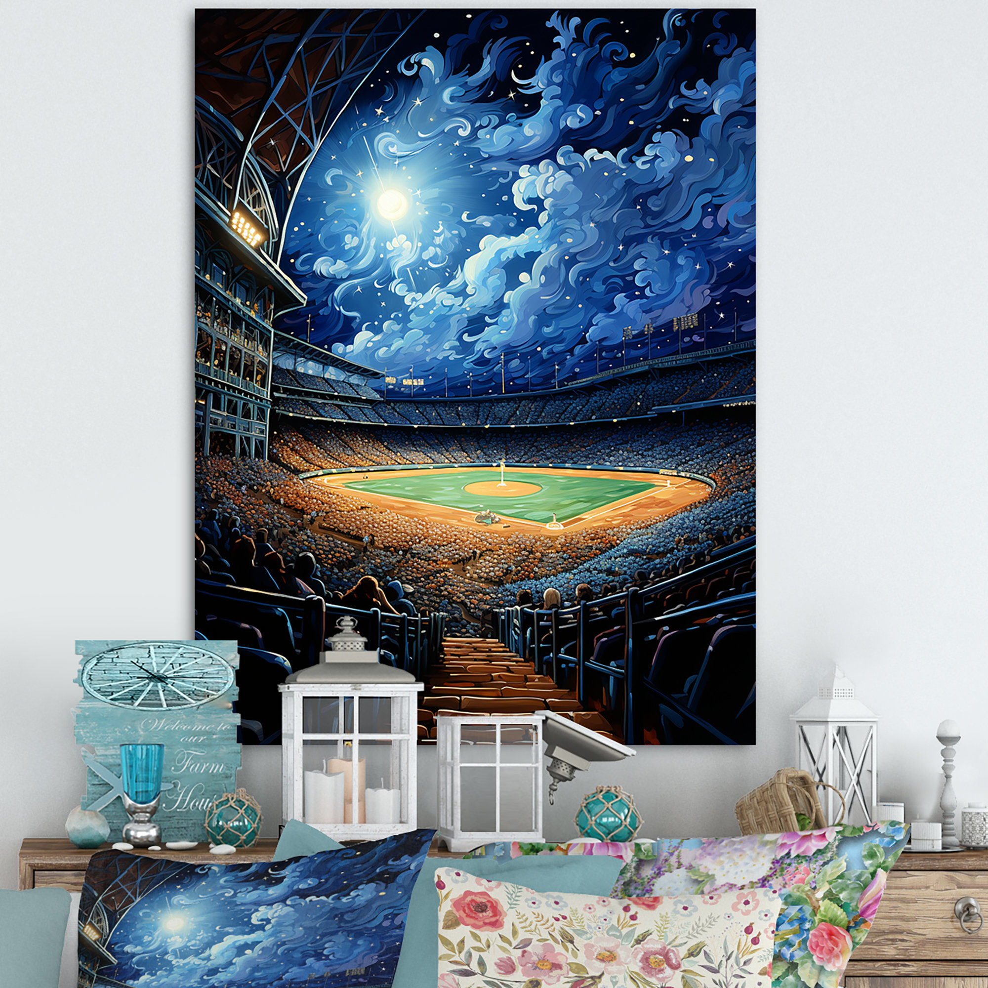 Red Barrel Studio® Modern Baseball Stadium At Night II - Cityscapes ...