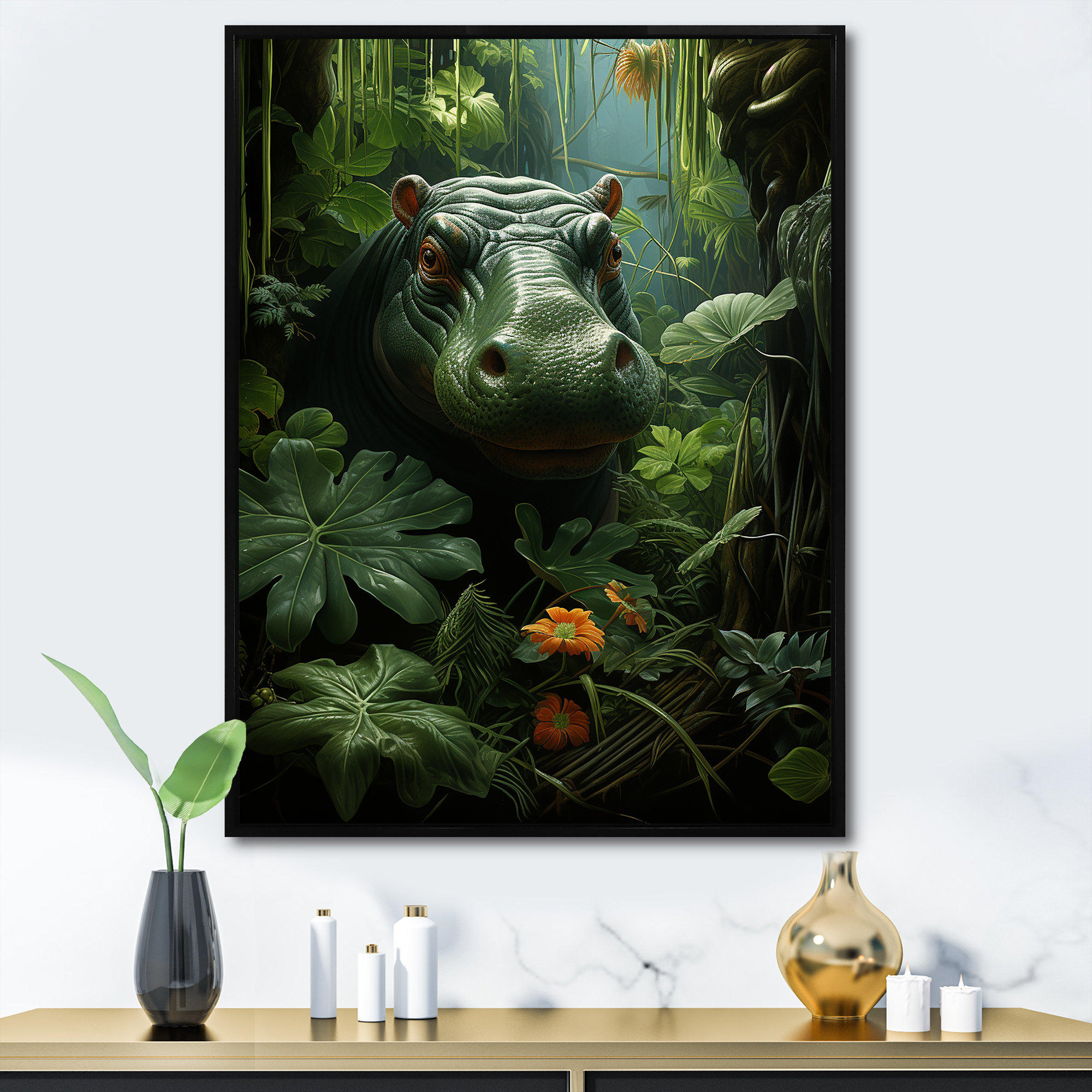 Winston Porter Green Vibrant Hippo Portrait - Hippopotamus Wall Art ...