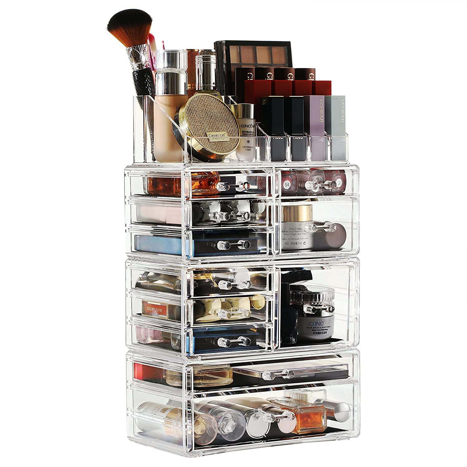 Orren Ellis 4 Pack Clear Make Up Organizers For Vanity, Stackable 11 ...