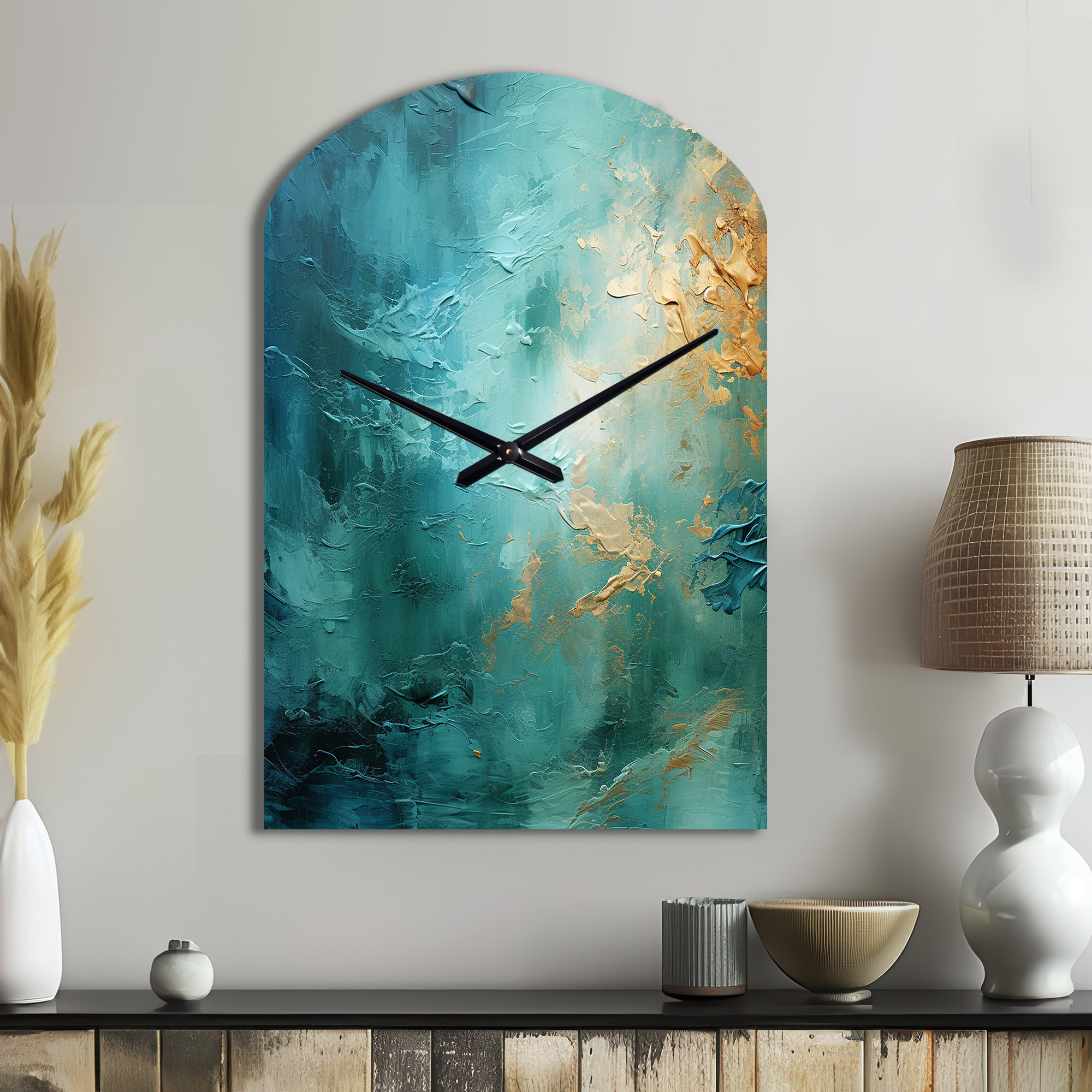 Design Art Teal Oasis III - Landscapes Arch Metal Wall Clock, Teal ...