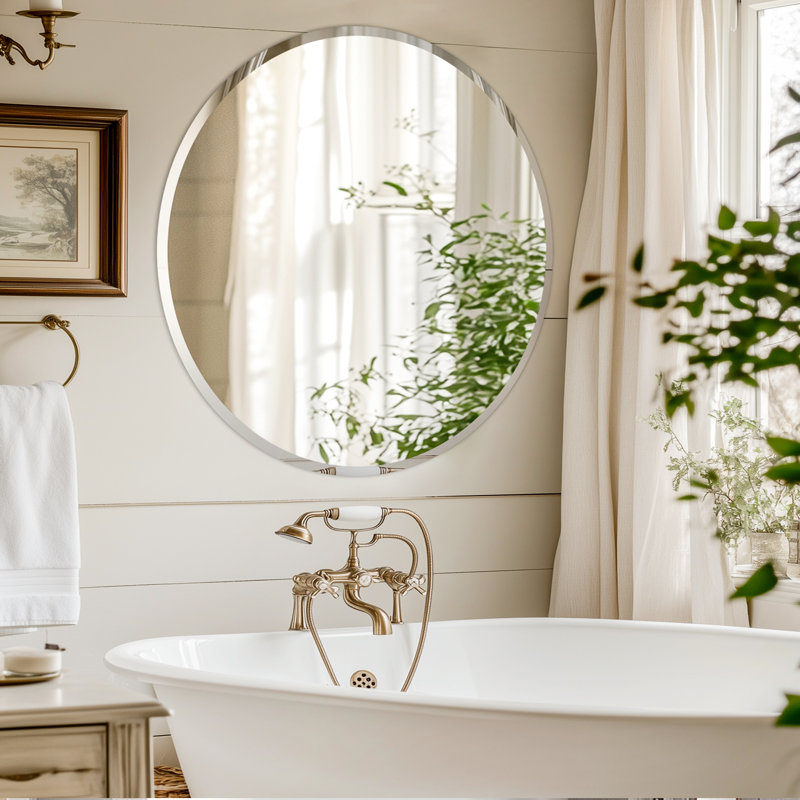 Wrought Studio™ Frameless Round Circle Beveled Wall Glass Mirror ...