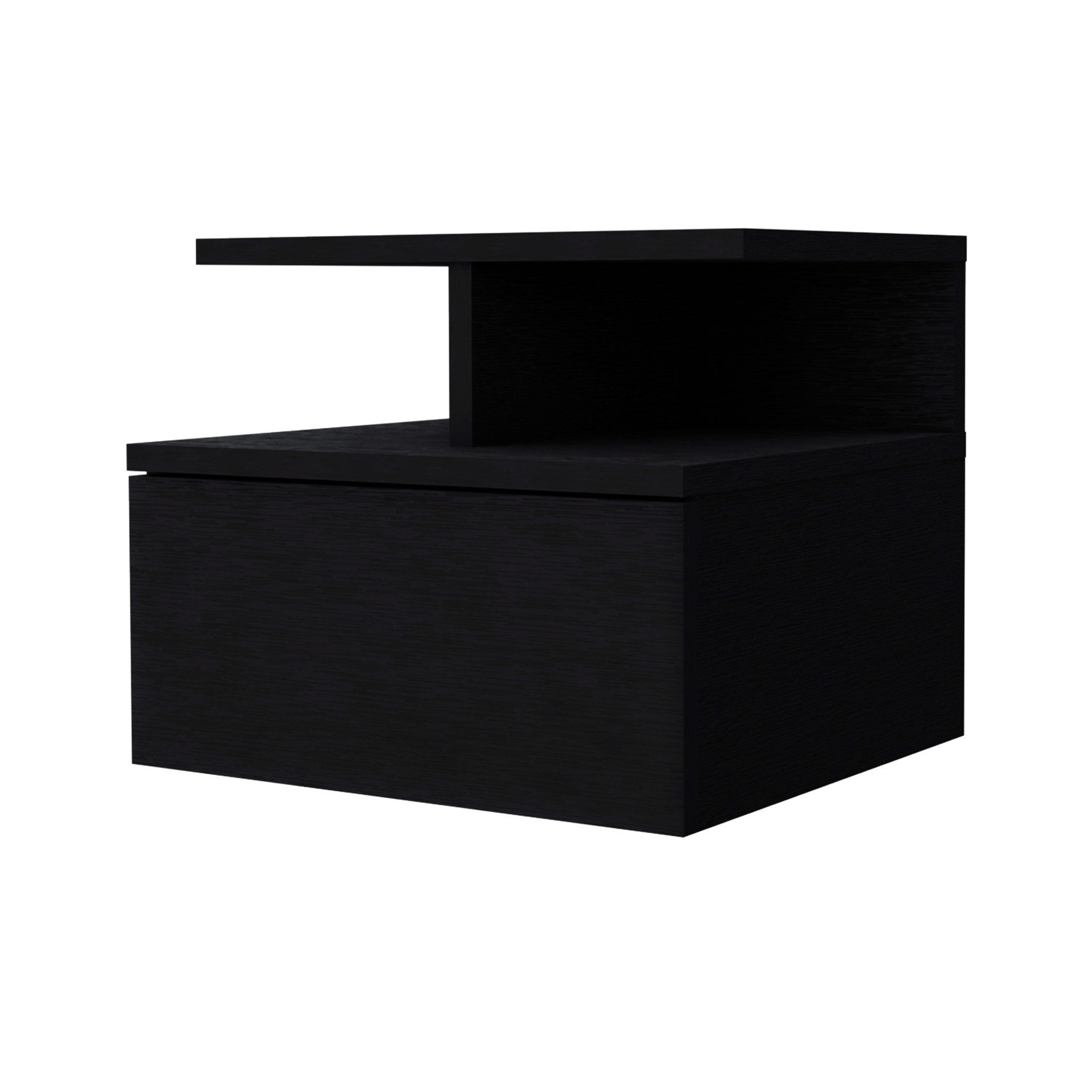 Ebern Designs Black Floating Bedroom Nightstand With 1 Drawer & 2 Shelf ...