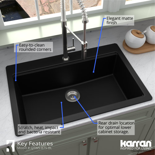 Karran Quartz 33'' X 22'' Single Bowl Drop-in Workstation Kitchen Sink ...