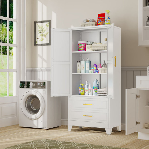 Winston Porter Metal Freestanding Clothing Wardrobe Armoire Large ...