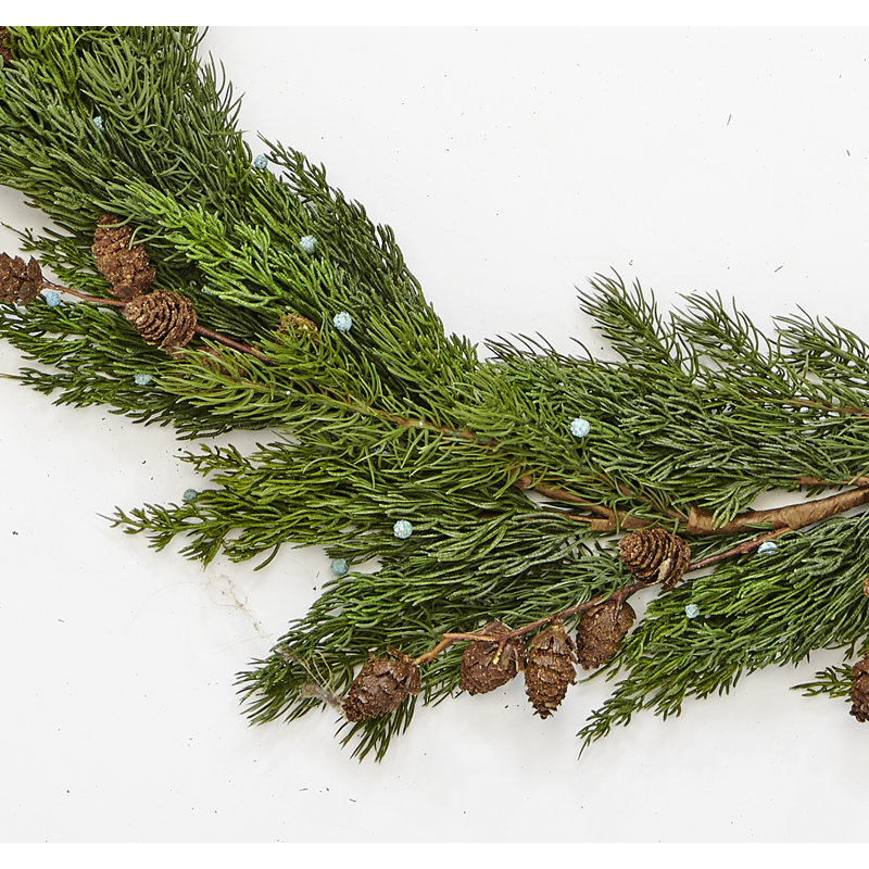 The Holiday Aisle® 69" Faux Juniper with Seed Cone Garland | Wayfair