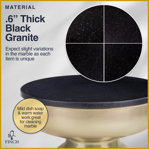 Finch Adler Rothko Accent Side Table, Granite Top, Brushed Brass or ...