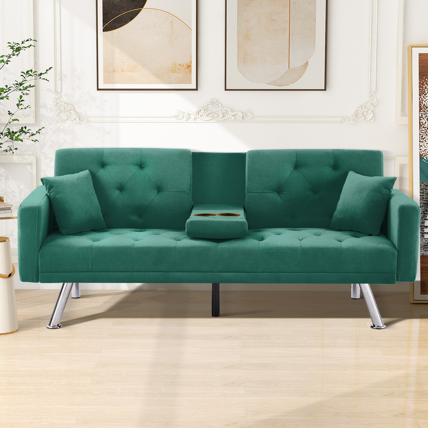 PANDA GENIUS Full/Double 75.59'' Upholstered Tufted Convertible Sofa ...