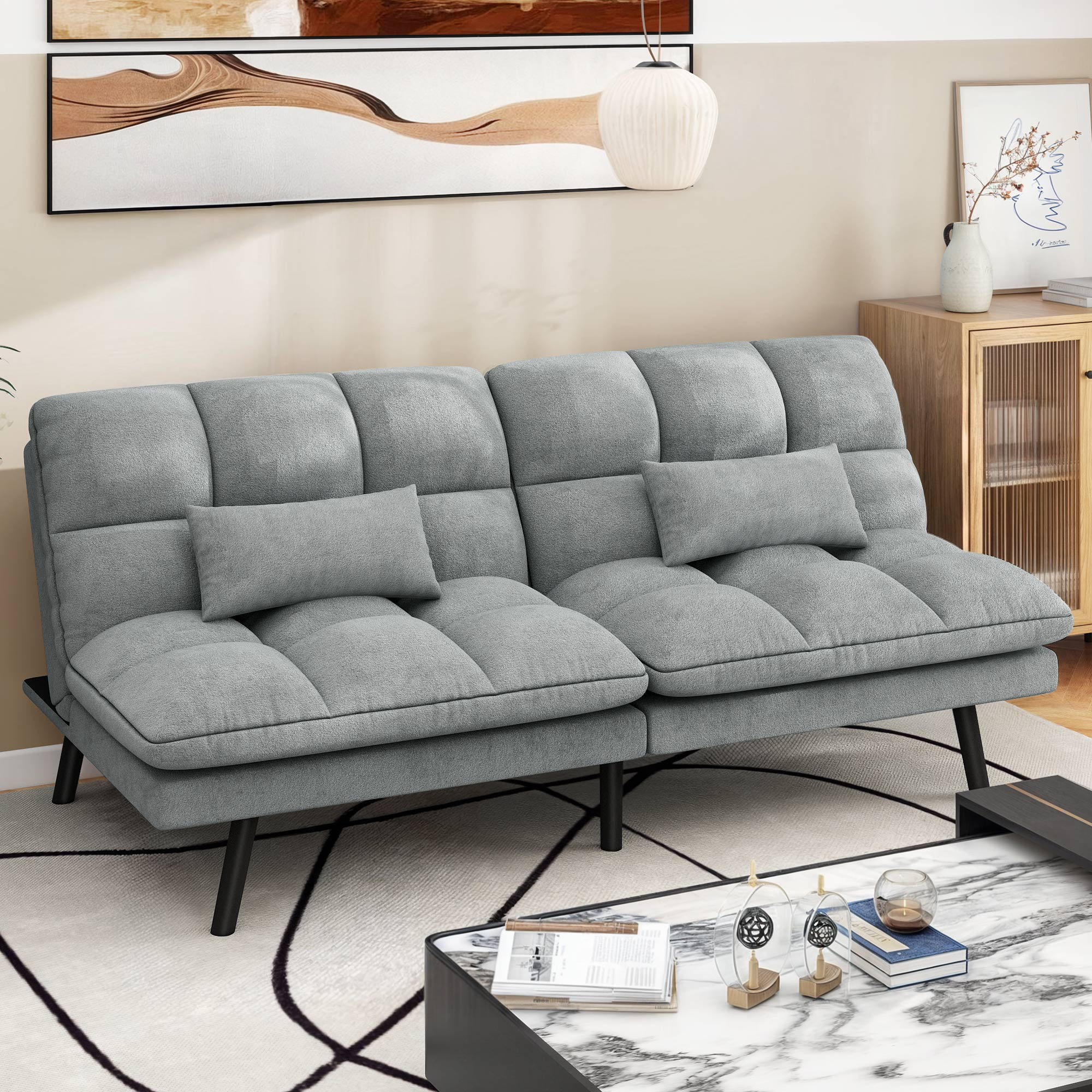 George Oliver 70.8" Upholstered Tufted Convertible Futon Sofa with ...