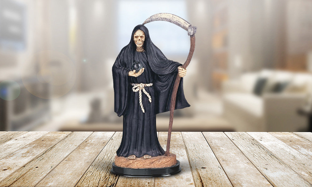Trinx 12"H Black Santa Muerte Holding Scythe Holy Figurine Unique Gifts ...