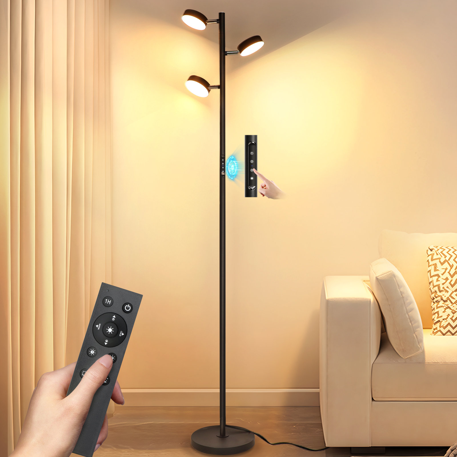 Ebern Designs Led Tree Floor Lamp, Dimmable Modern Floor Lamp With ...