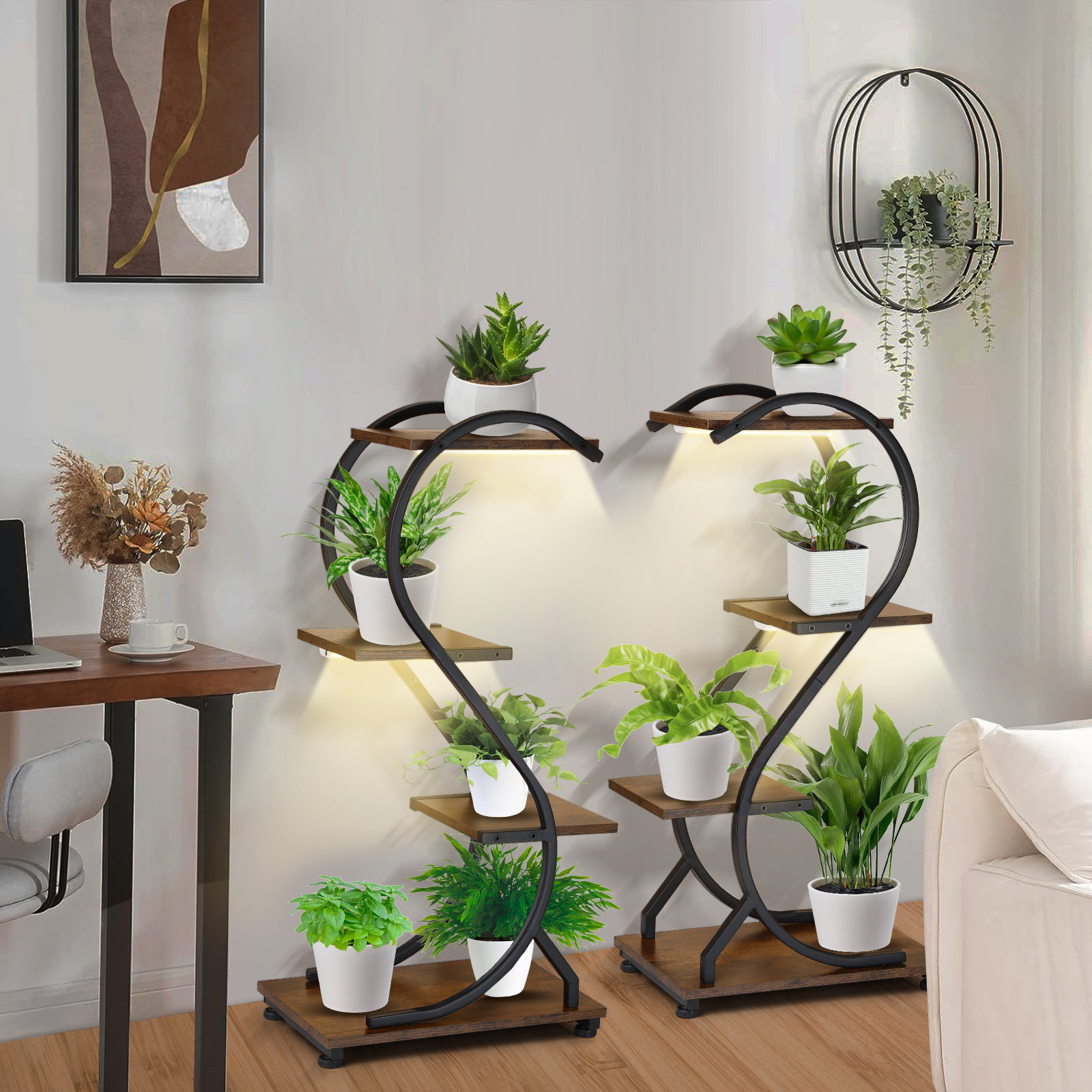 17 Stories Plant Stand Indoor with Grow Lights, 4-Tiered Metal Plant ...