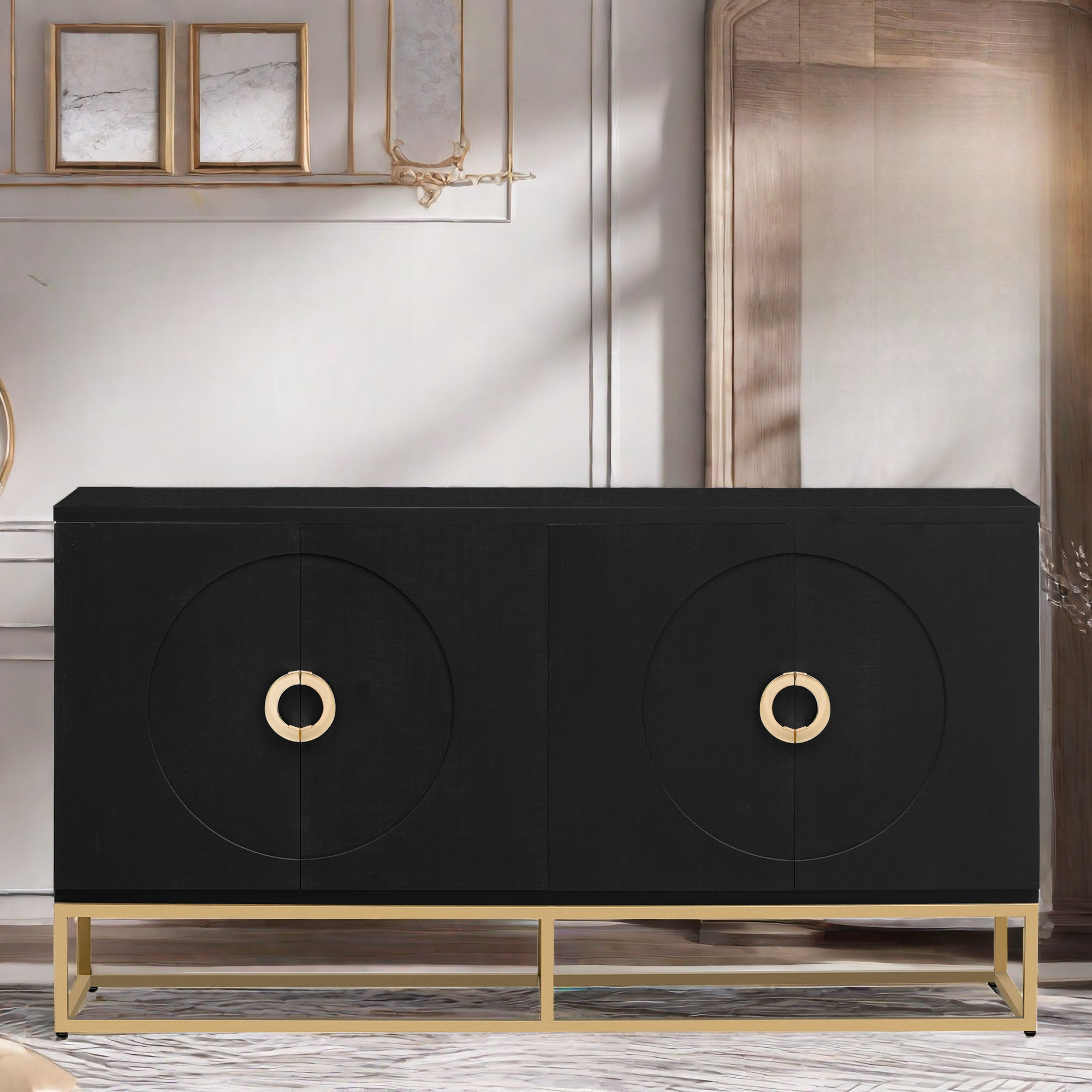 Mercer41 Sideboard With Adjustable Shelves, Four-door And Metal ...