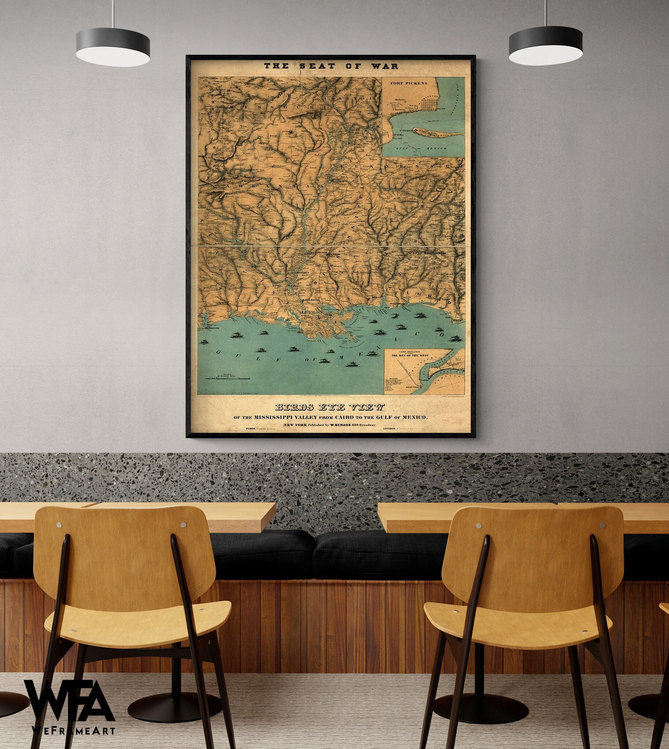 WeFrameArt Birds Eye View Of The Mississippi Valley From Cairo To The Gulf Of Mexico 1861 ...