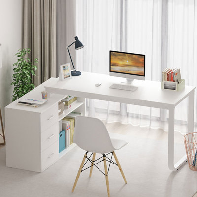 17 Stories Veleta 62" L Shaped Computer Desk with File Drawer, LED ...