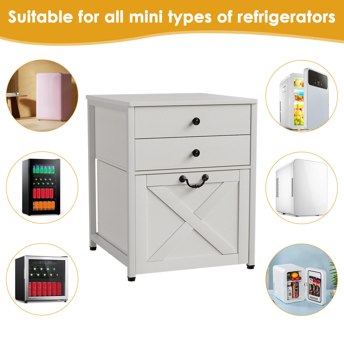 Gracie Oaks Farmhouse Mini Fridge Stand With Storage,heavy Duty Fridge ...