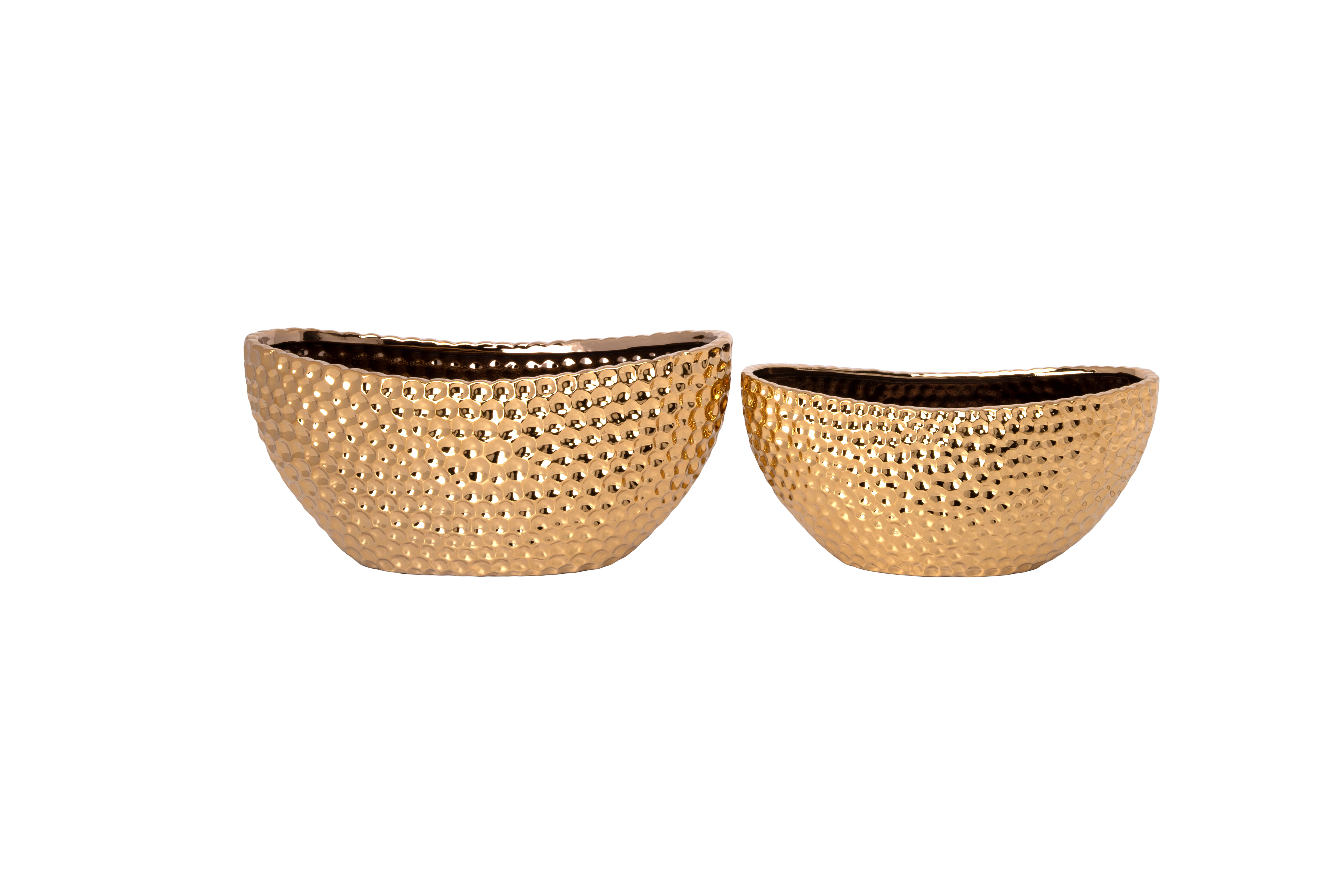 Mercer41 Ceramic Oval Pot Set of Two Electroplated Finish Gold | Wayfair