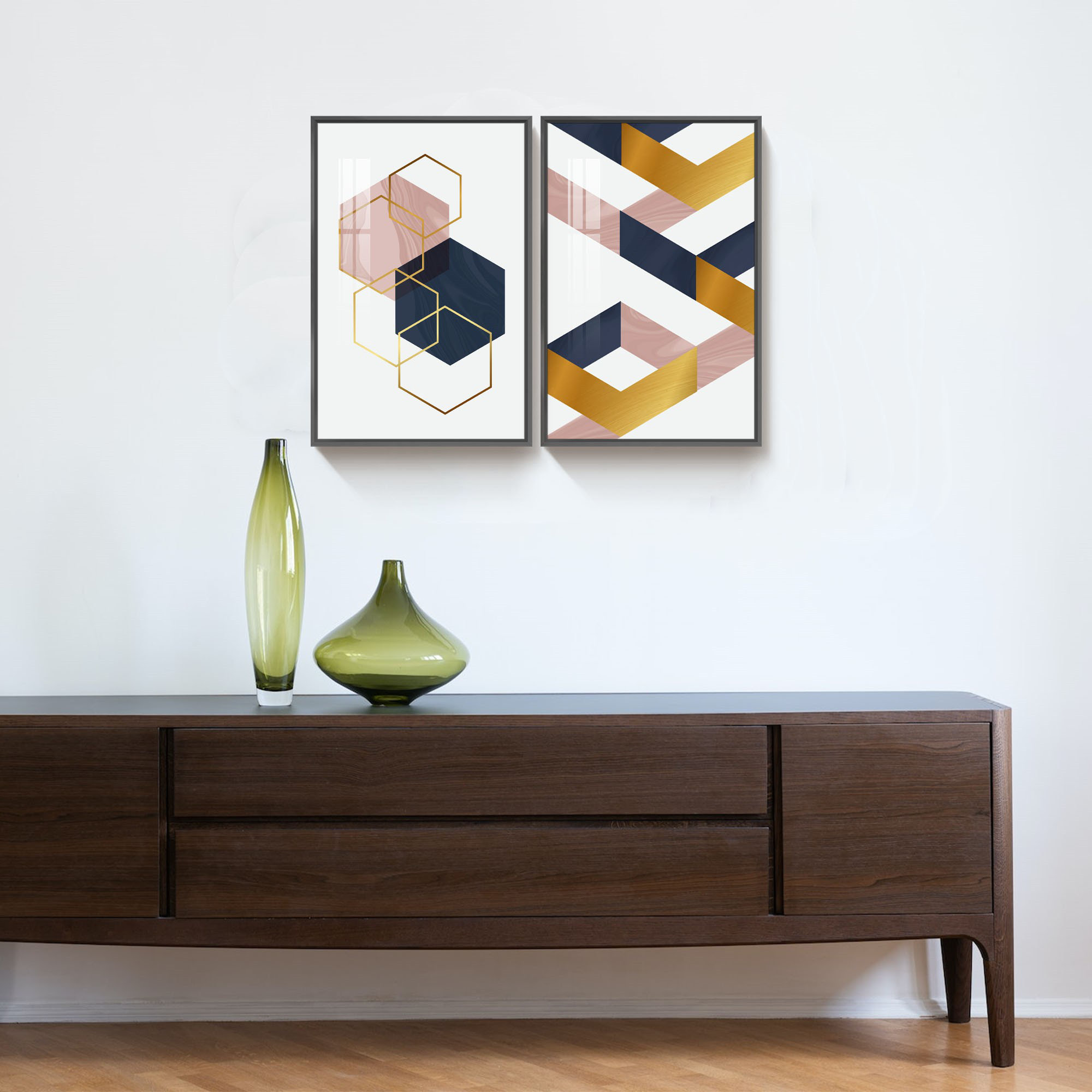 Mercer41 2 Pieces Framed Geometric Canvas Wall Art Modern Artwork Print ...