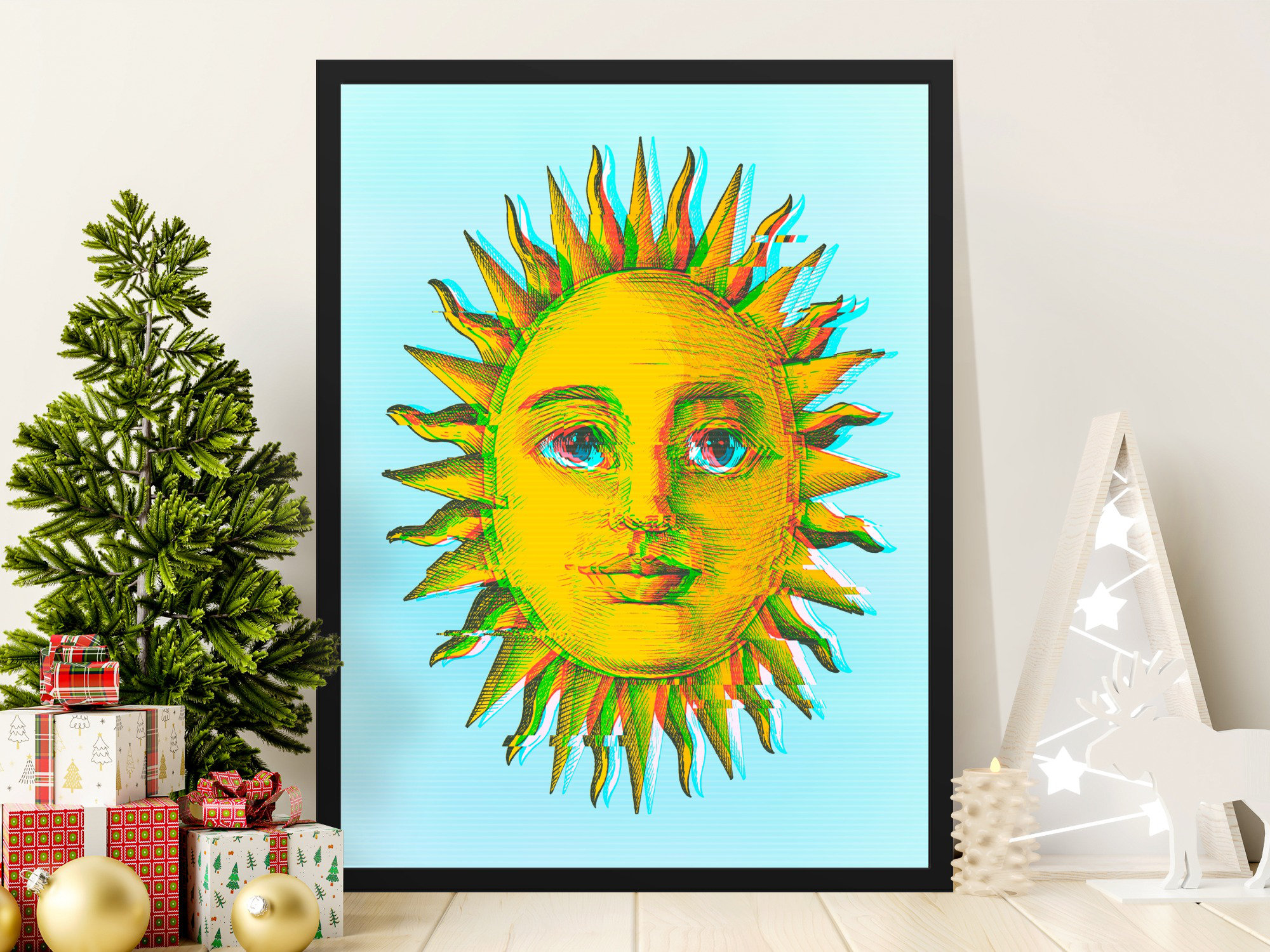 Brayden Studio Distorted Sun Art in a Black Frame Stylish Framed Poster ...