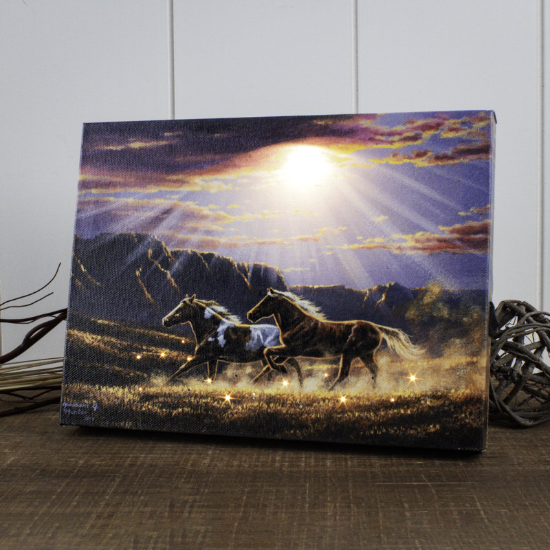 Millwood Pines Durso - Wild Horses 8x6 Lighted Tabletop Canvas | Wayfair