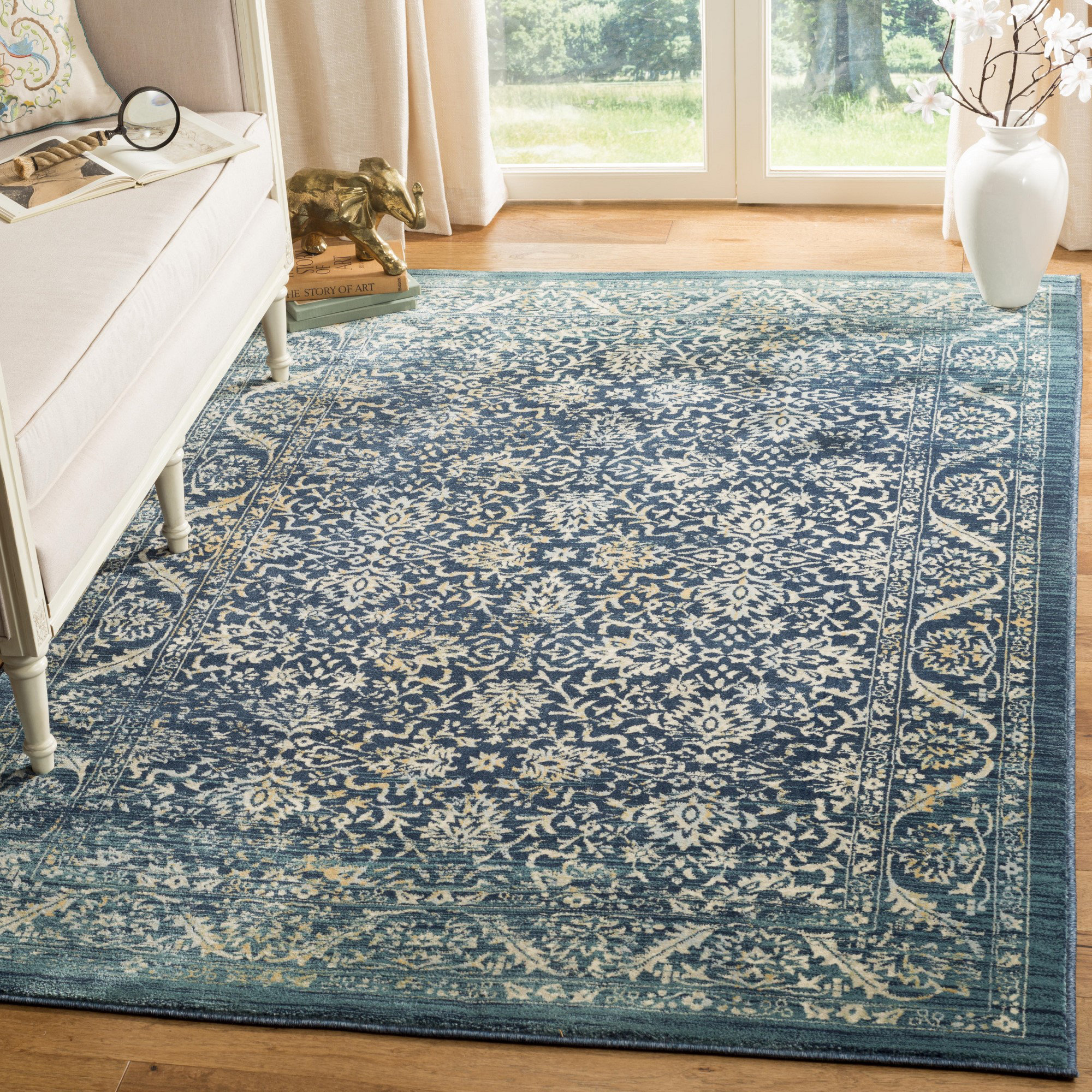 Charlton Home Severina Polypropylene Blend Navy / Gold Rug - Wayfair Canada