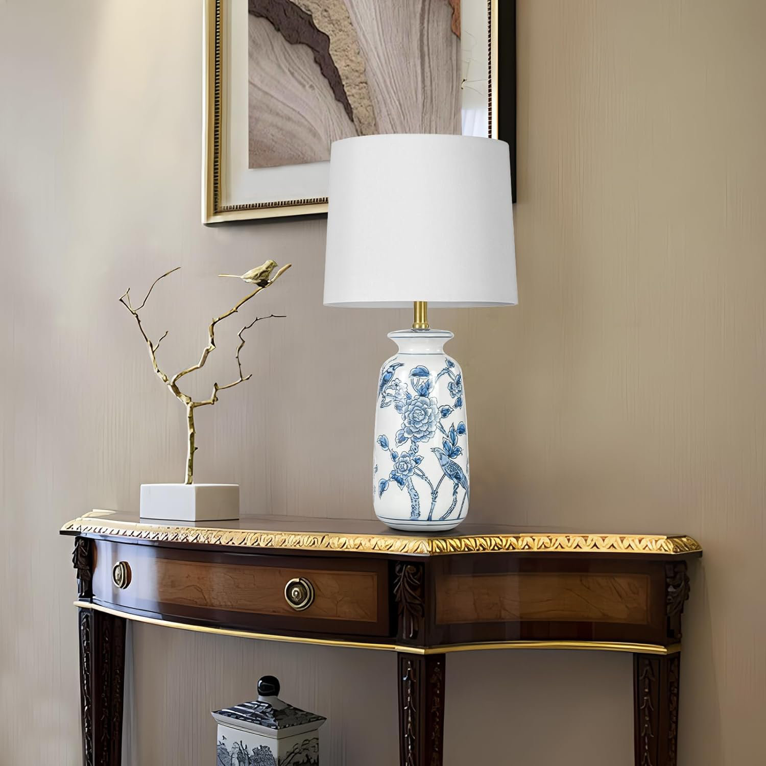 Alcott Hill 24.25" Blue Ceramic Table Lamp For Living Room, Classic ...