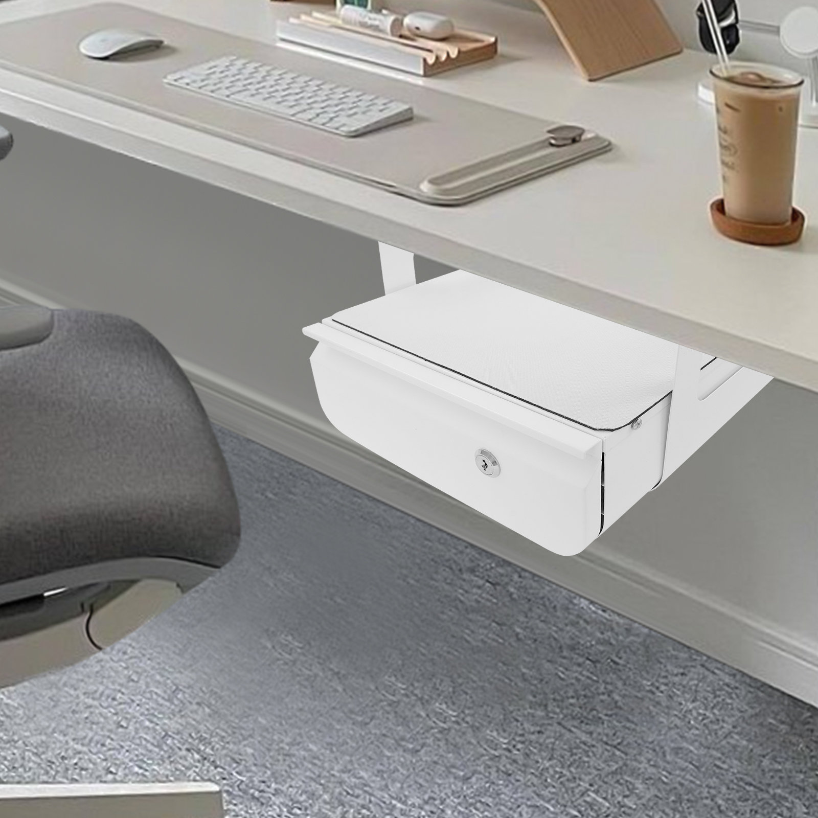 Ebern Designs Under Desk Pull-Out Lockable Drawer 29.21*36.32Cm/11.5*14 ...