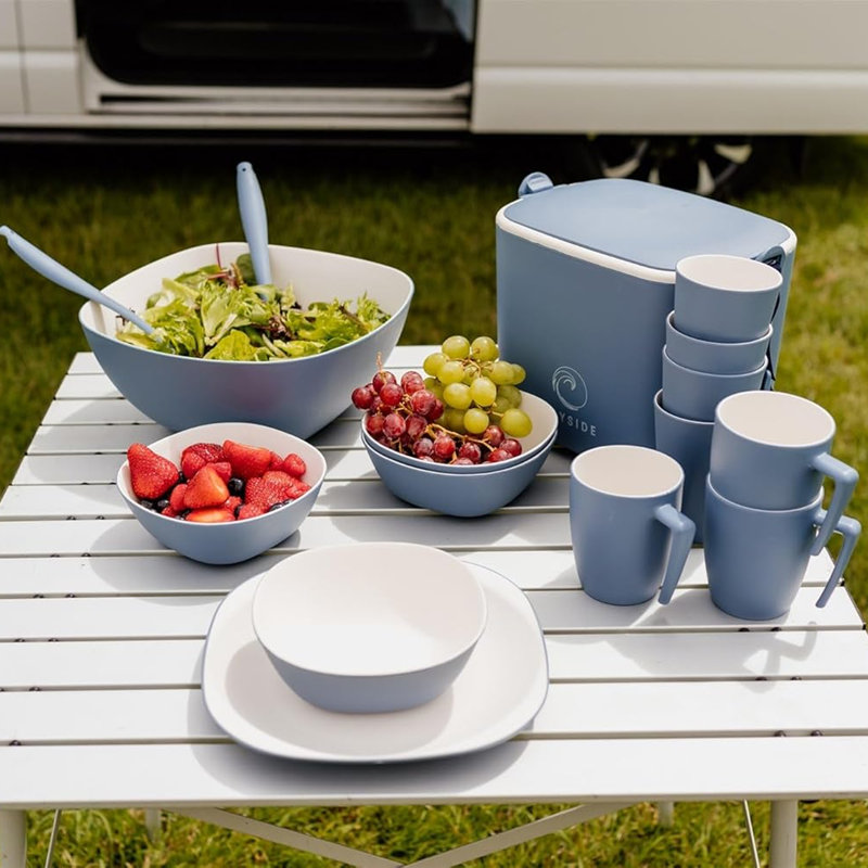 17 Stories Blue Pool 12 Piece Two Tone Picnic Tableware Set | Wayfair.co.uk