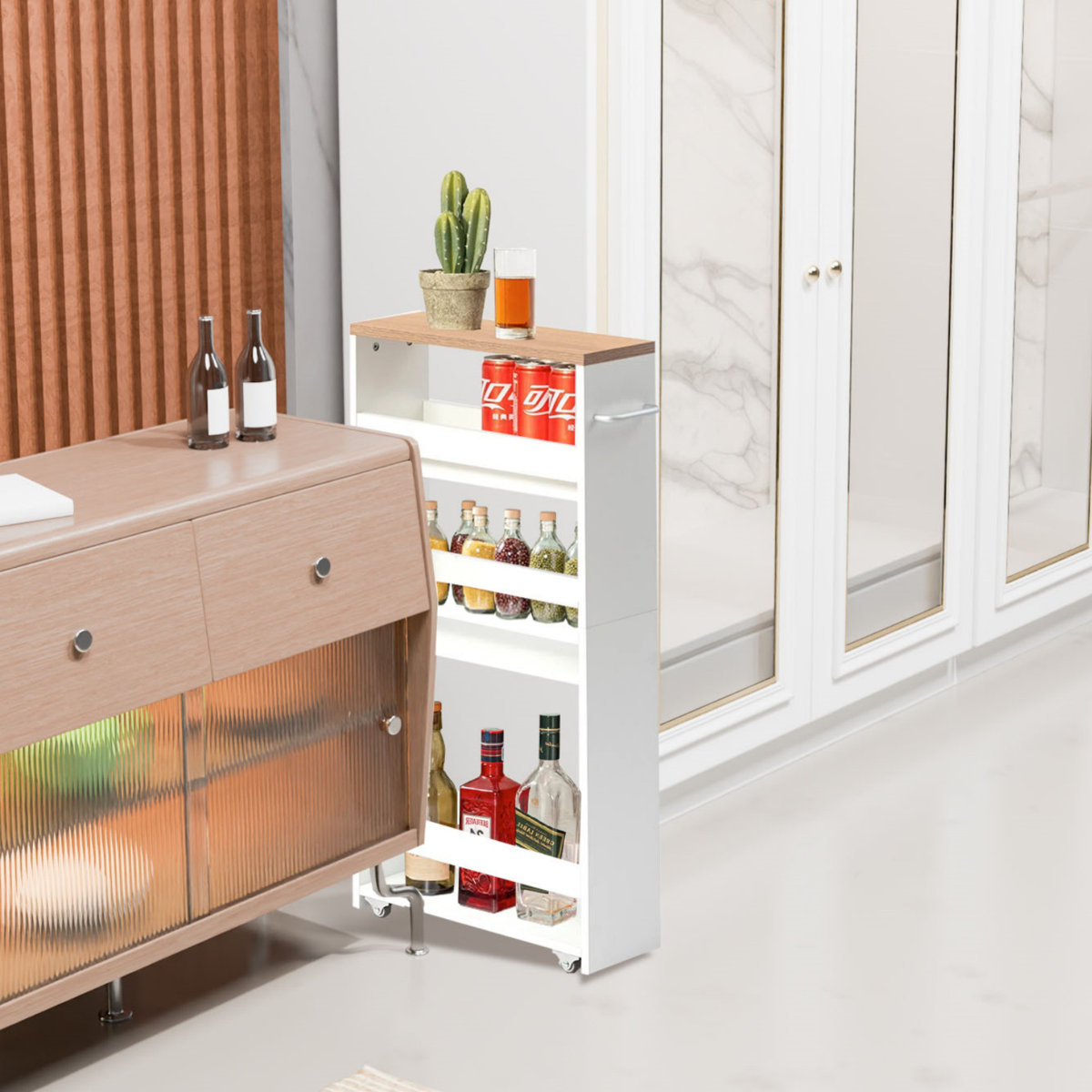 SYMYLIFE 4 Tier Narrow Utility Cart With Wheels, Slim Rolling Storage ...