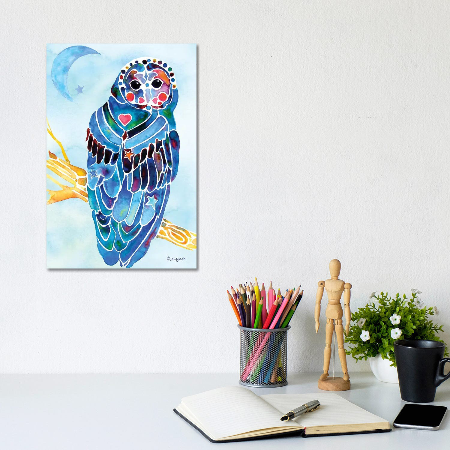 East Urban Home Owl Minocom by Jo Lynch - Wrapped Canvas Painting | Wayfair