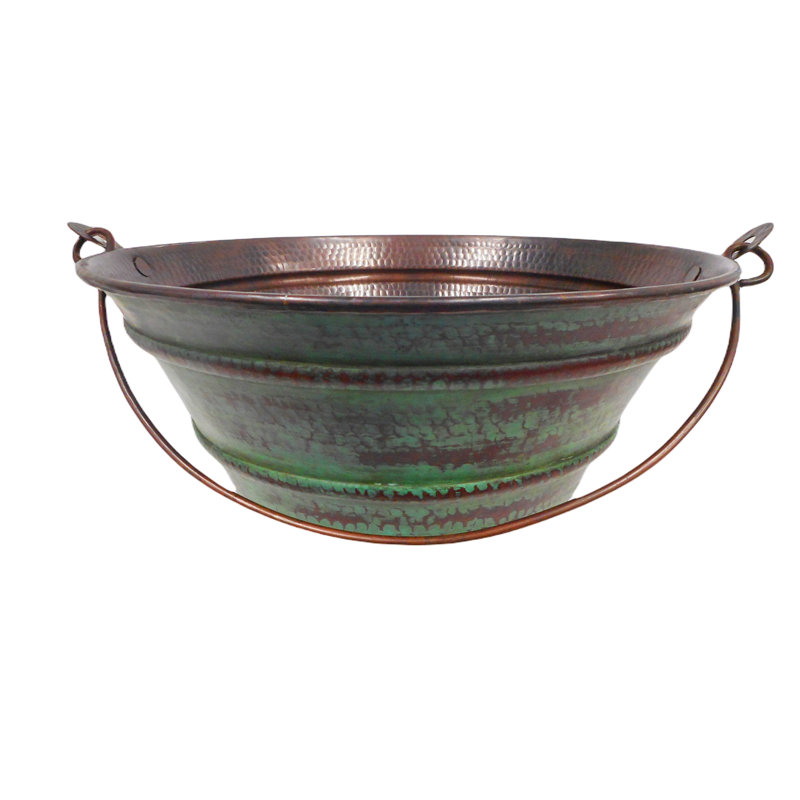 SimplyCopper 15" Round Copper Vessel Bucket Sink with Green Patina ...
