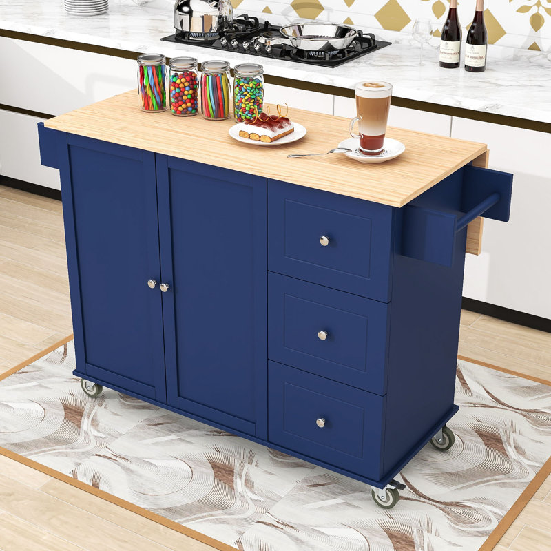 Ebern Designs Draden 3 Drawers Rolling Mobile Kitchen Island With Wood ...