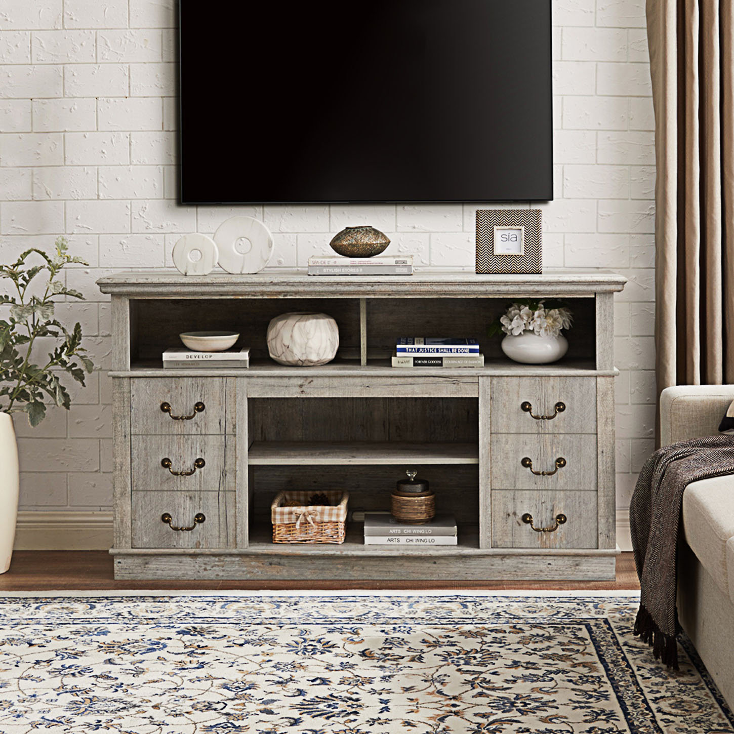 Gracie Oaks Traditional Tv Media Stand, Farmhouse Rustic Entertainment ...