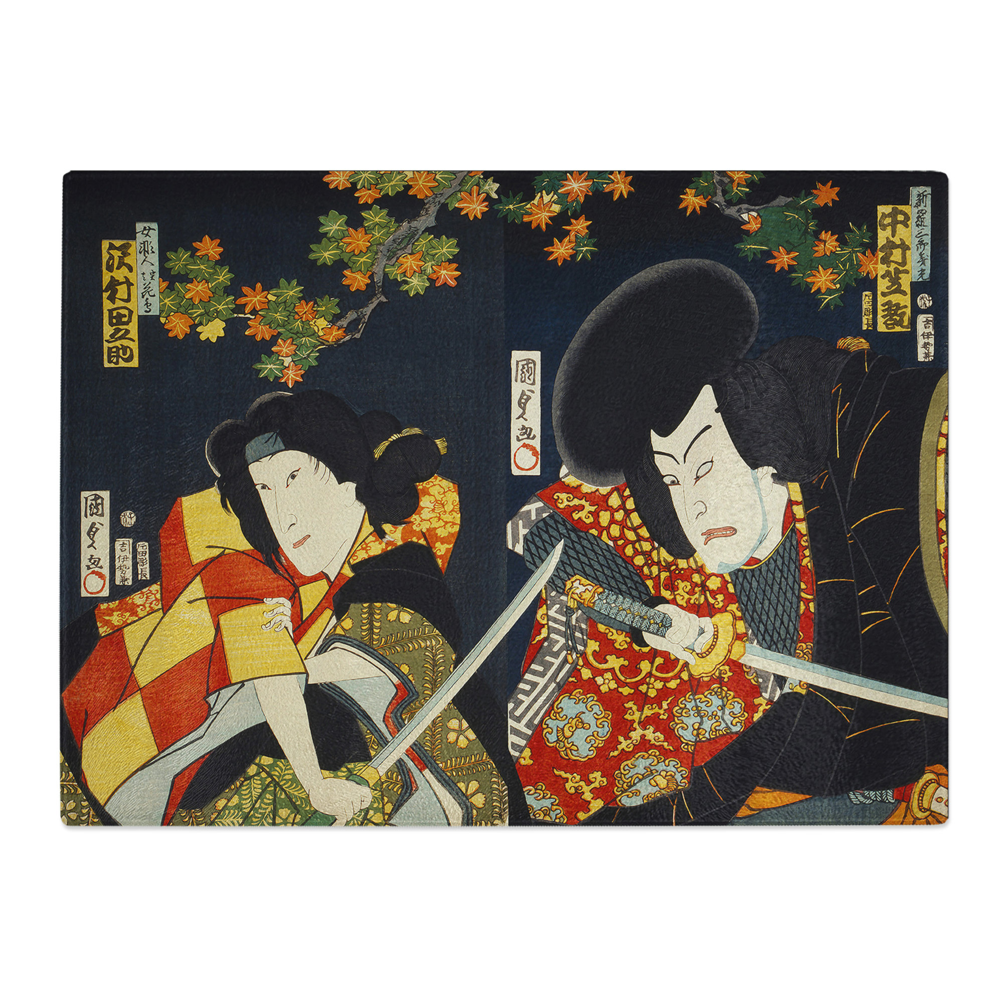 17 Stories Two Actors With Samurai Swords By Toyohara Kunichika Glass ...