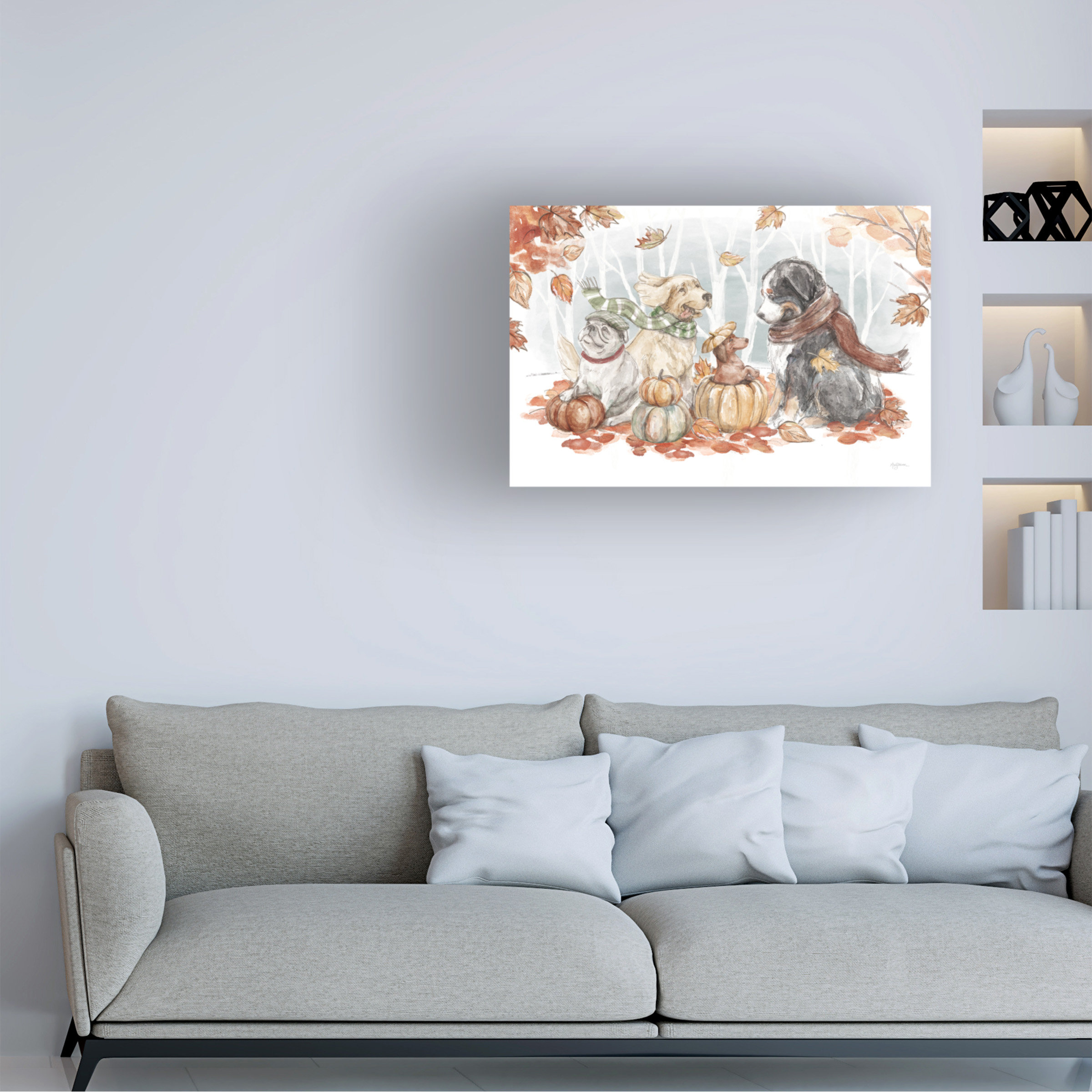 Ebern Designs Bolog Mary Urban Autumn Dogs I Canvas Wall Art | Wayfair