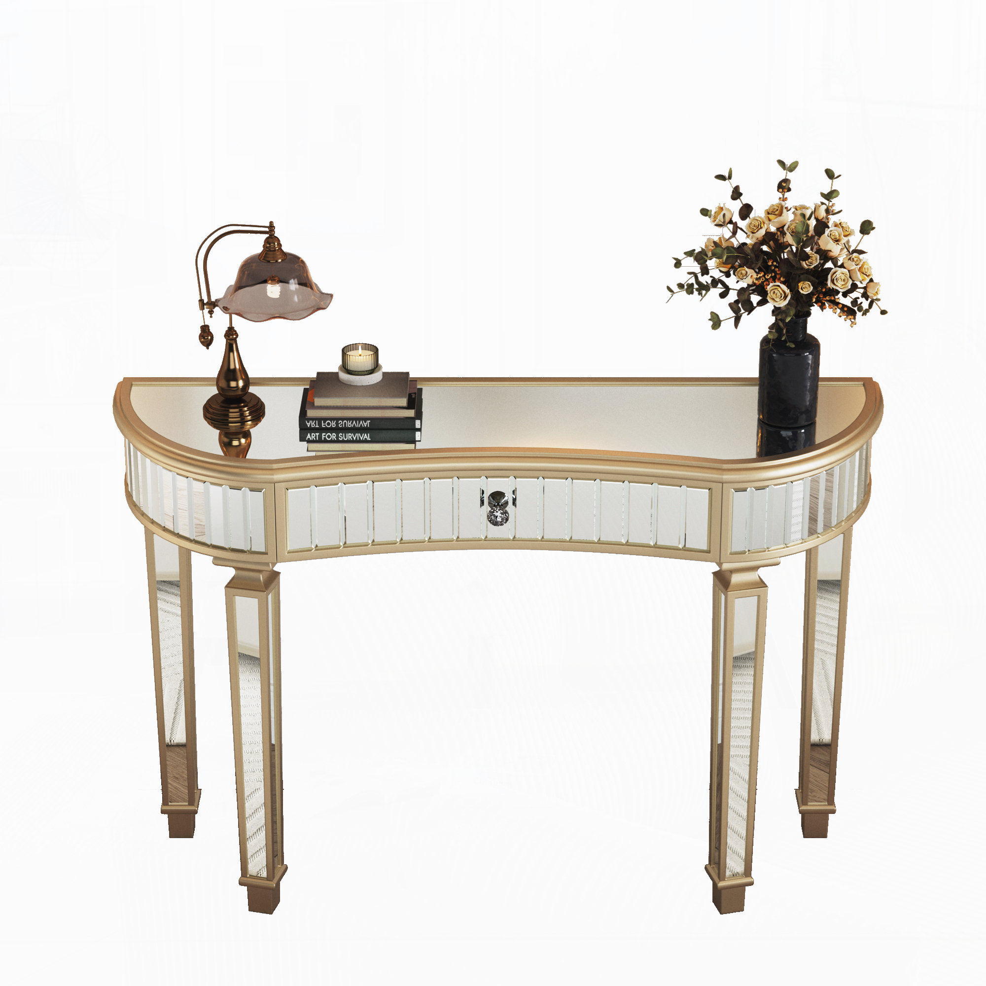 House of Hampton® 47" Half-Moon Mirrored Console Table | Wayfair