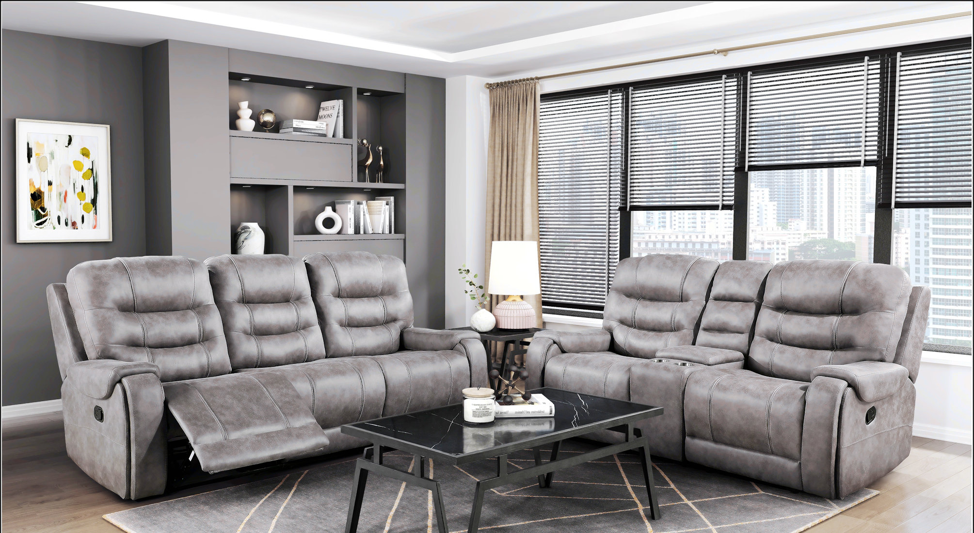 Red Barrel Studio® Grayish Brown Modern Reclining Sofa Set | Wayfair