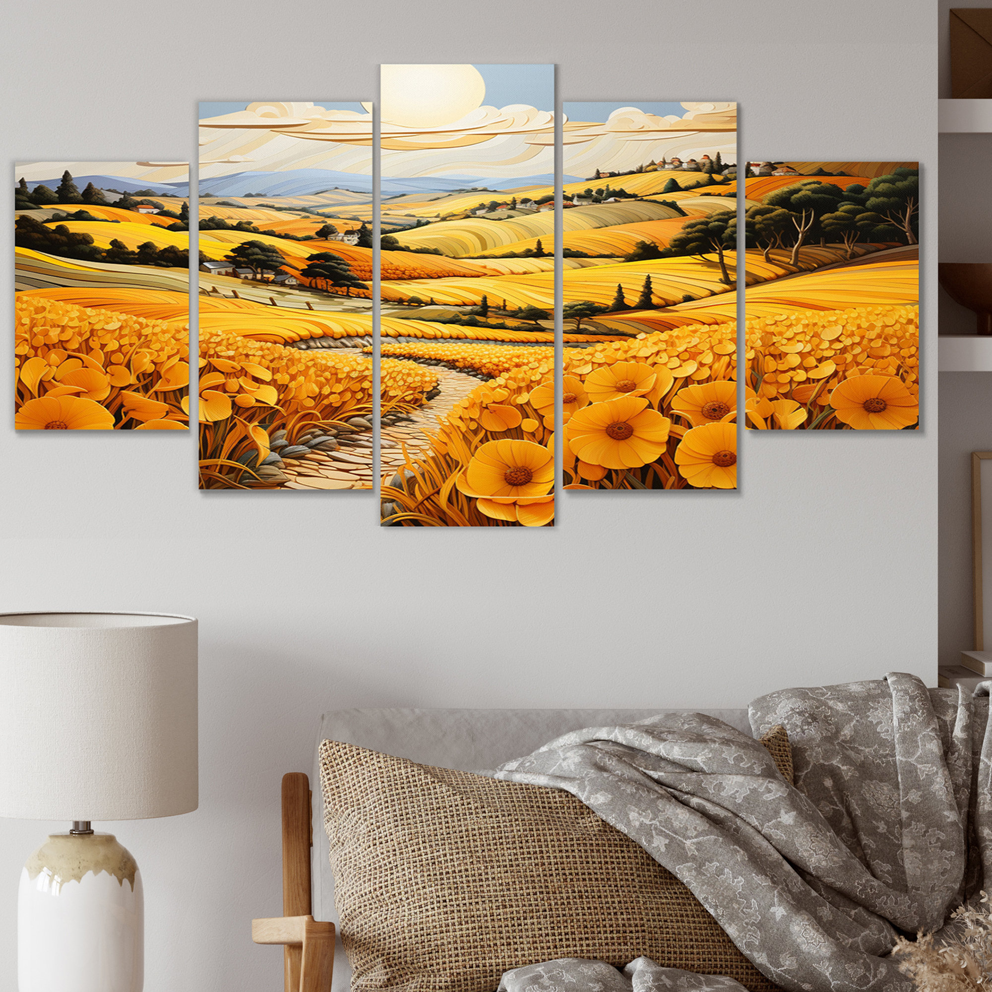 August Grove® Countryside Yellow Fields Patchwork III On Canvas 5 ...