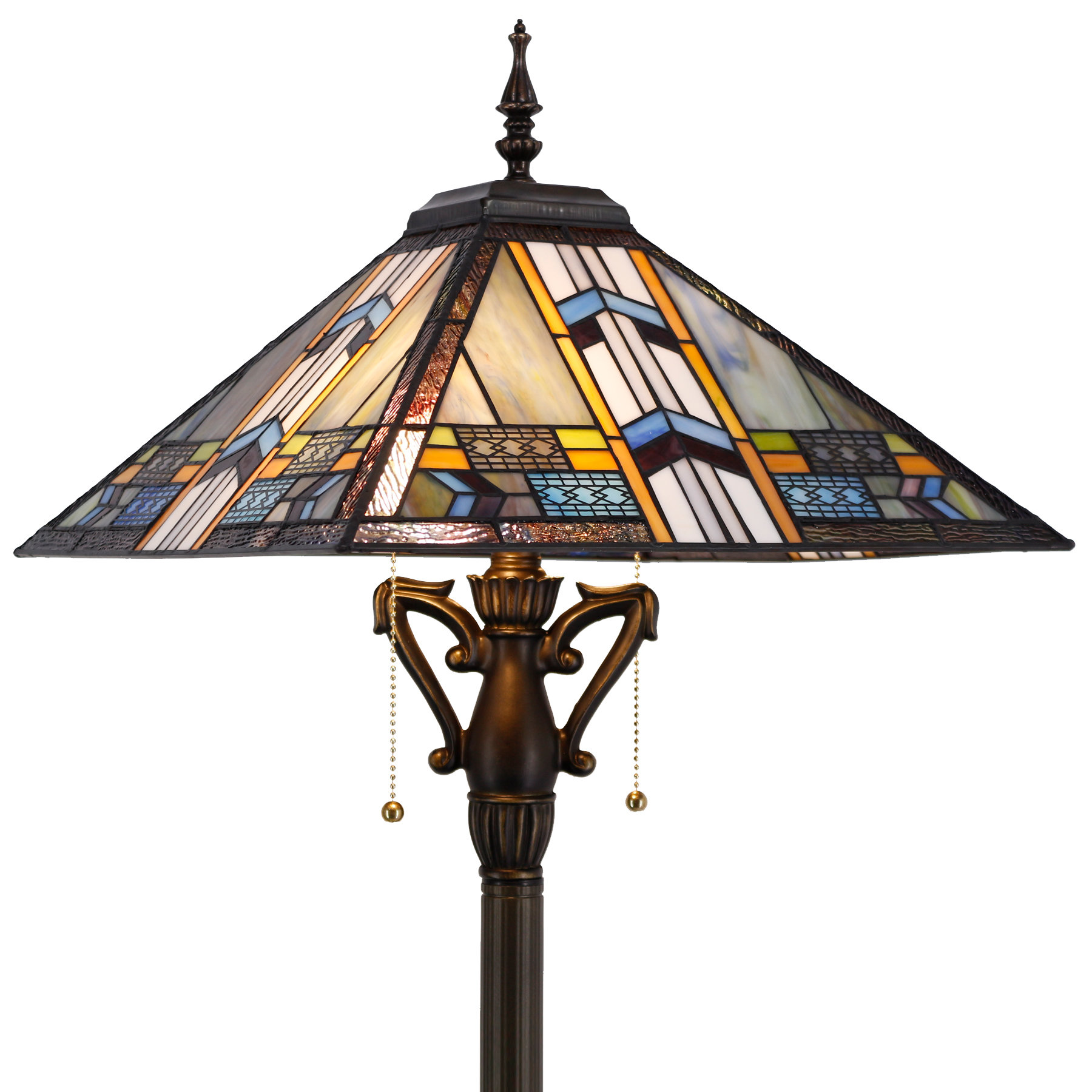 World Menagerie Tiffany Floor Lamp Mission Style Stained Glass Standing Reading Light 16X16X64 ...